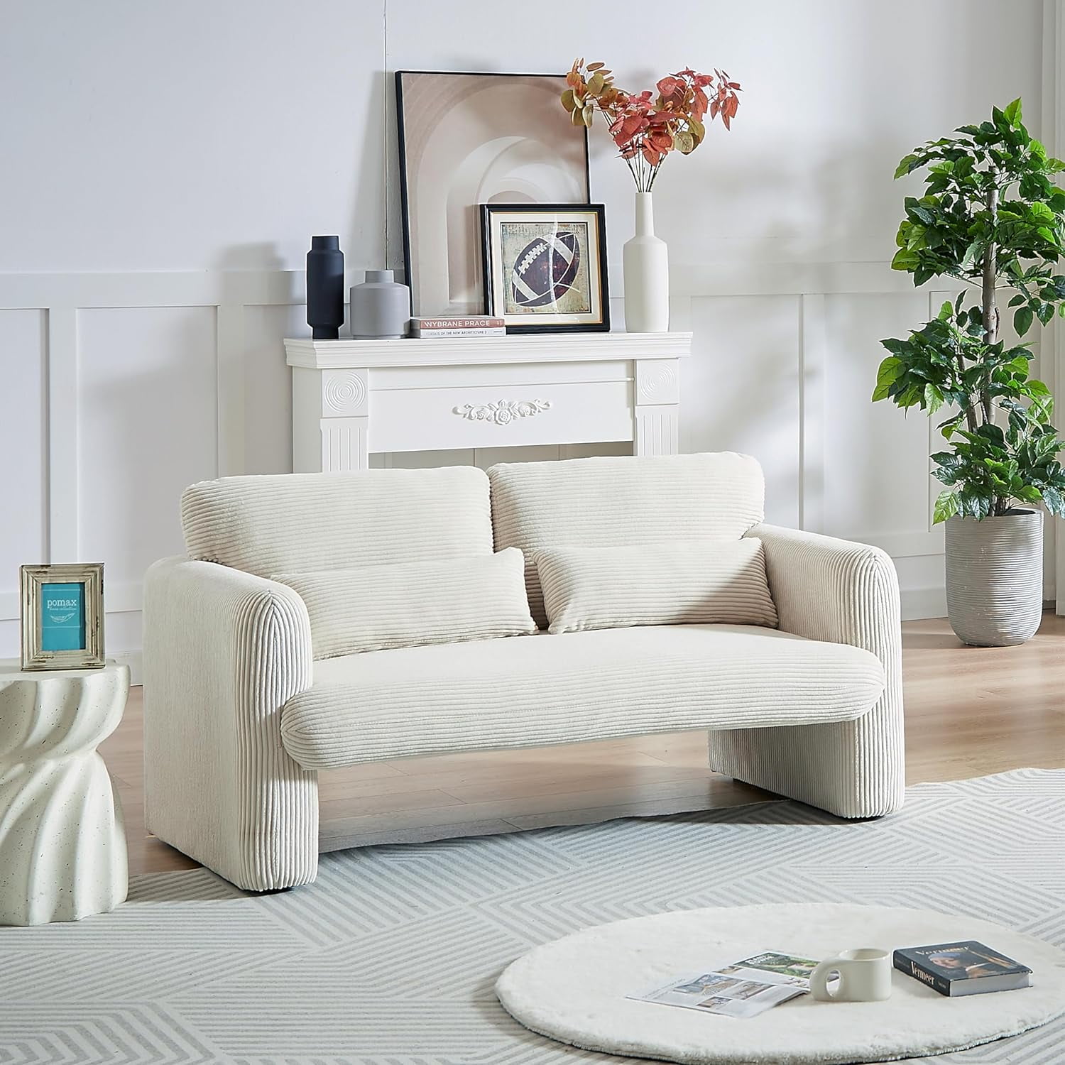 60" Loveseat Sofa, Modern Sofa Couch with Support Pillow, Corduroy ...