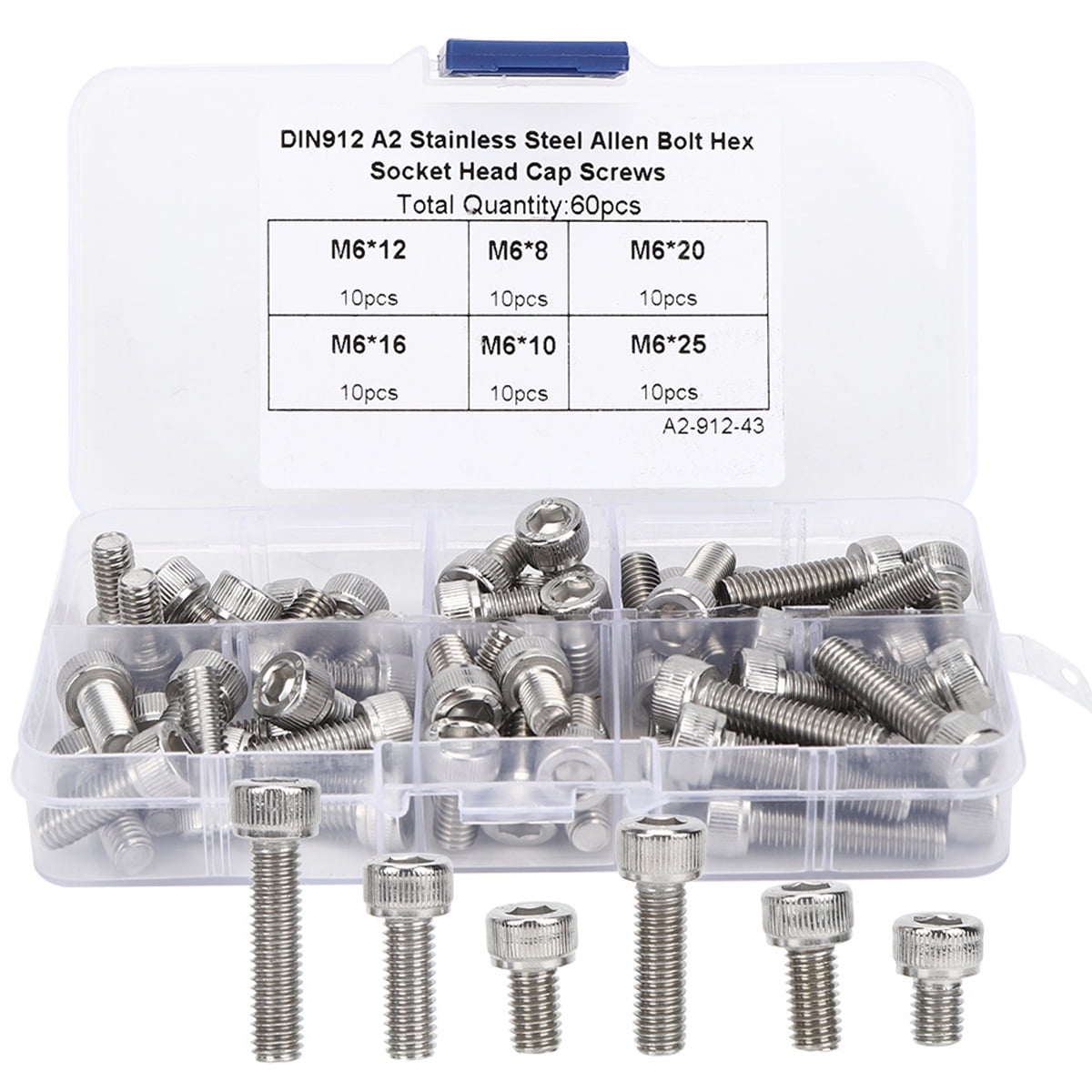 60 M6 Screws, Dome Head, Stainless Steel Bowl Bolts Of Different Sizes ...
