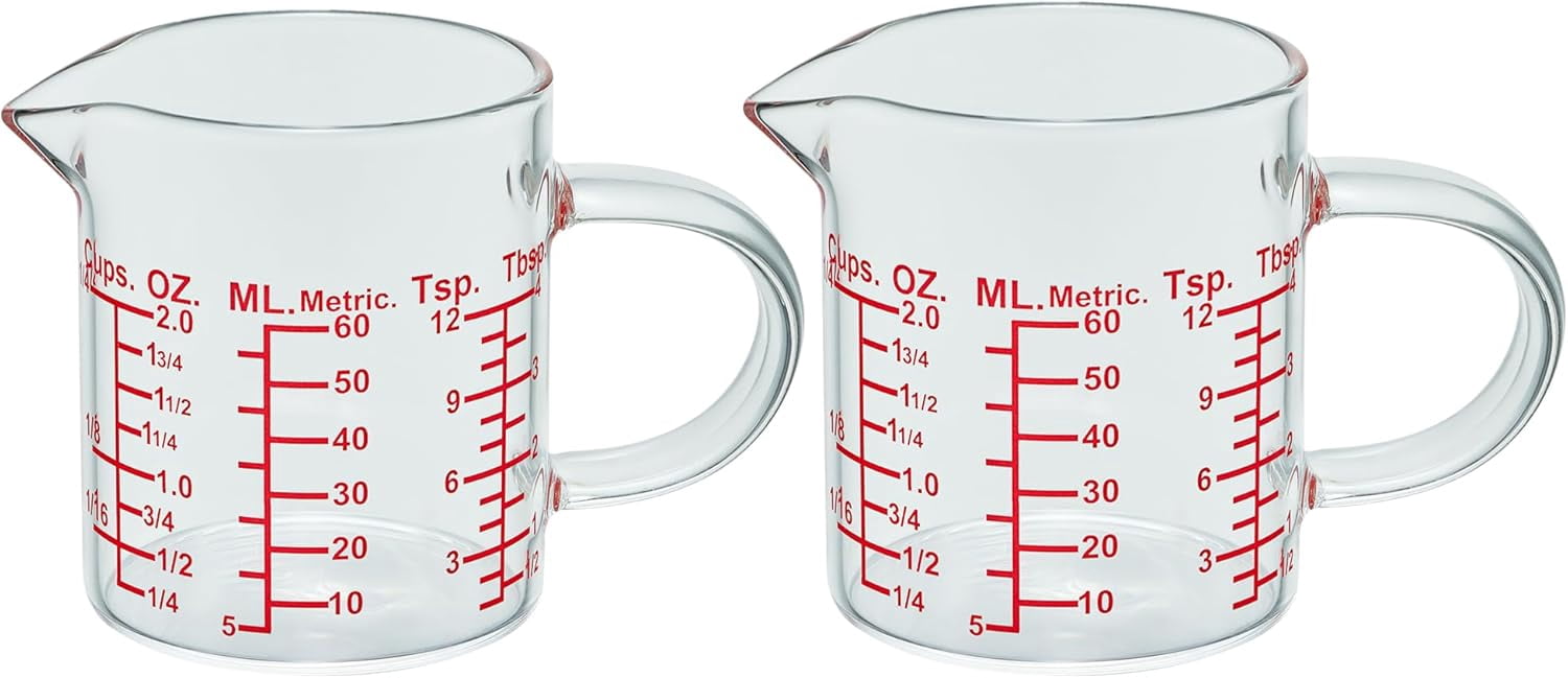 60 ML (2 Oz) Glass Measuring Cup with Insulated Handle and V-Shaped ...