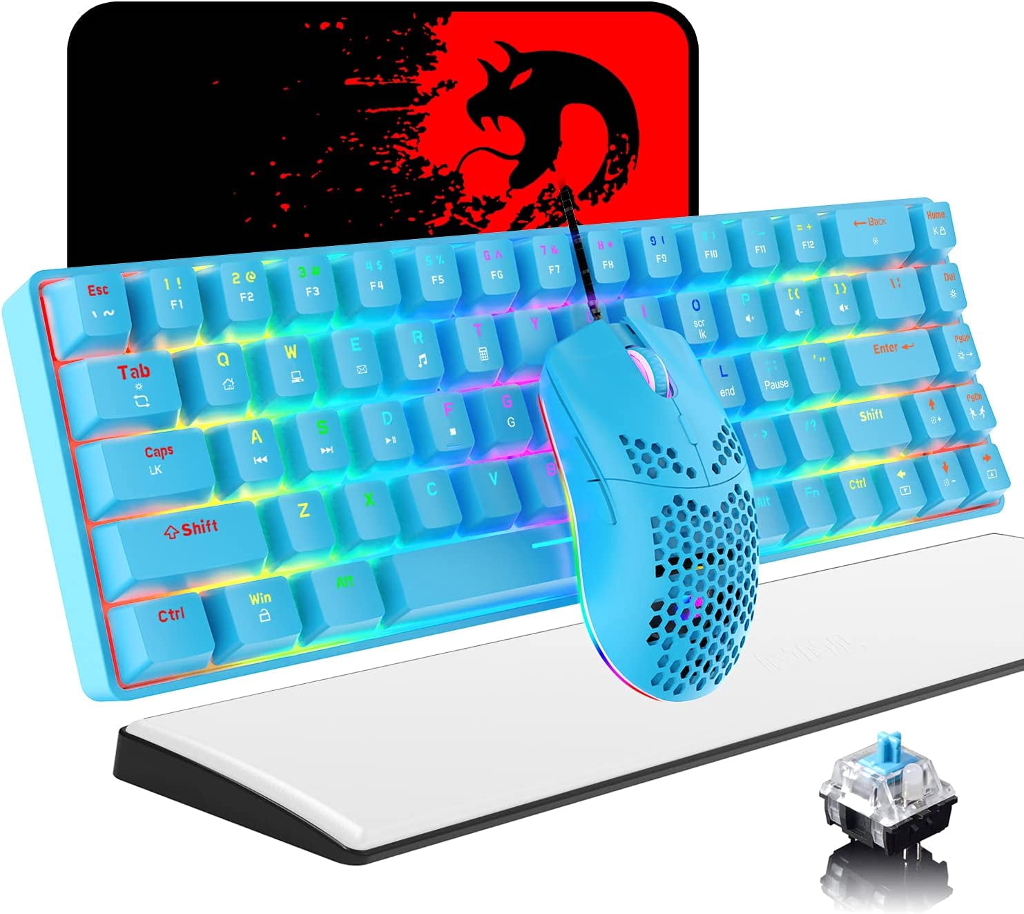 60% Mechanical Gaming Keyboard Blue Switch Mini 68 Keys Wired Type C ...