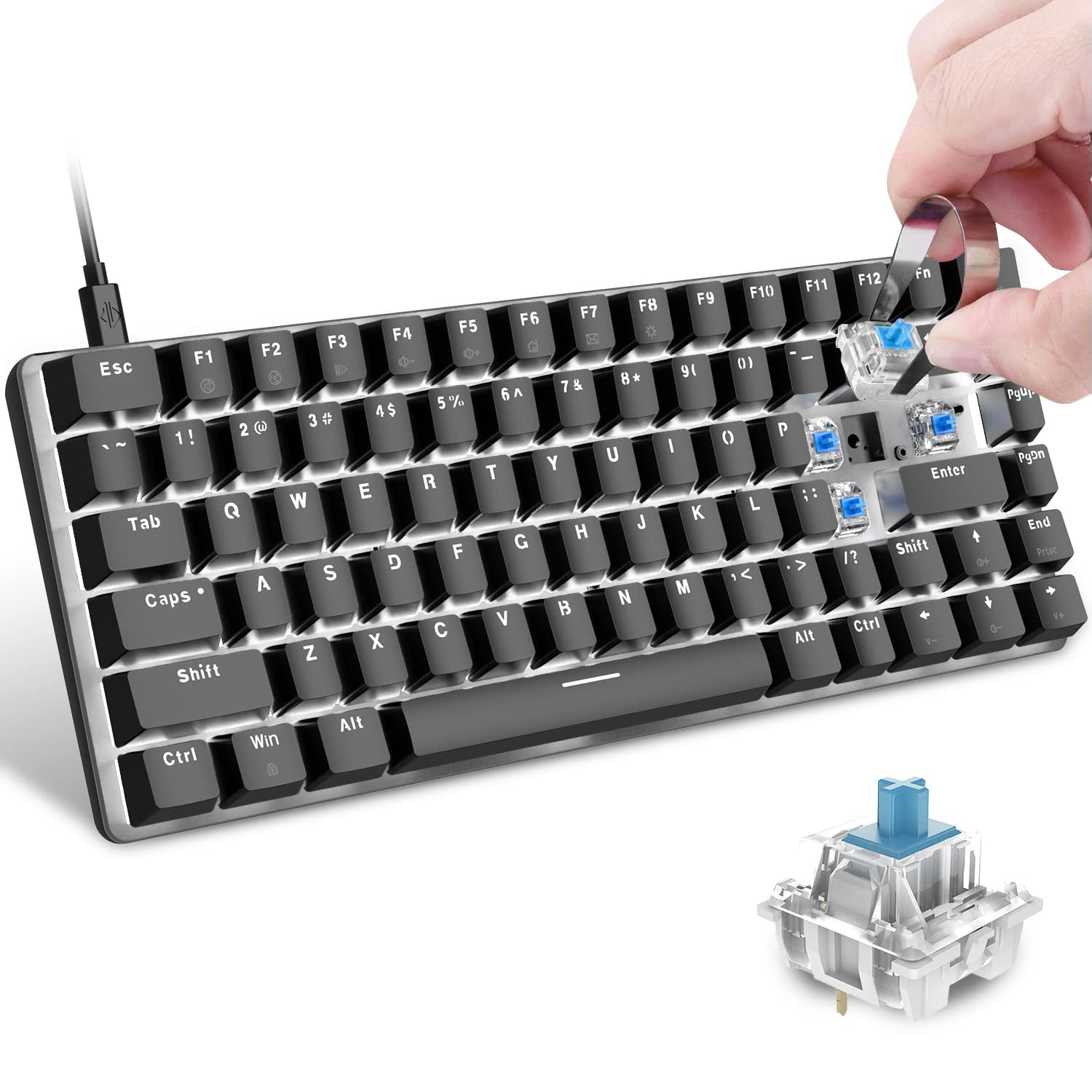 60% Mechanical Gaming Keyboard,Hot Swappable Compact 82 Keys Wired ...