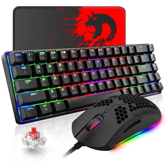60% Mechanical Gaming Keyboard Red Switch Mini 68 Keys Wired Type C 18 ...