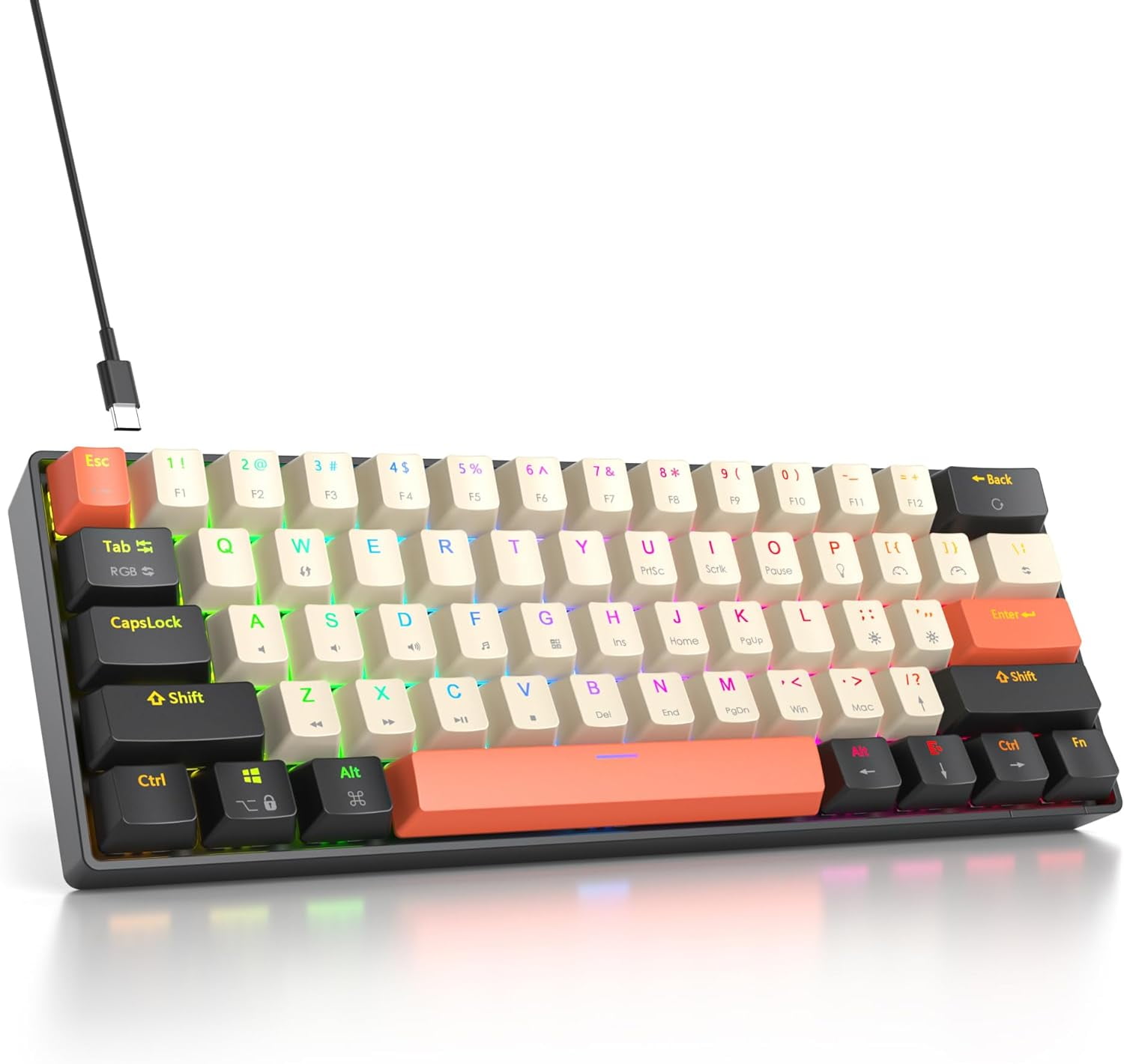 60% Mechanical Keyboard 61-Key Wired Gaming Keyboard with Red Switch ...