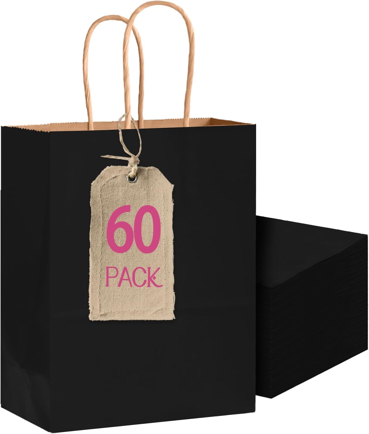 60- Medium Size Paper Bags with Handles 10.6"x8.3"x4.3" Black Party ...