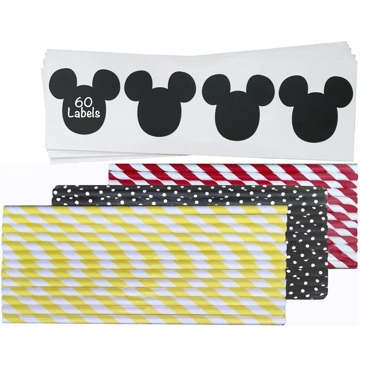 60 Mickey Mouse Inspired Chalkboard Labels and 75 Paper Straws ...