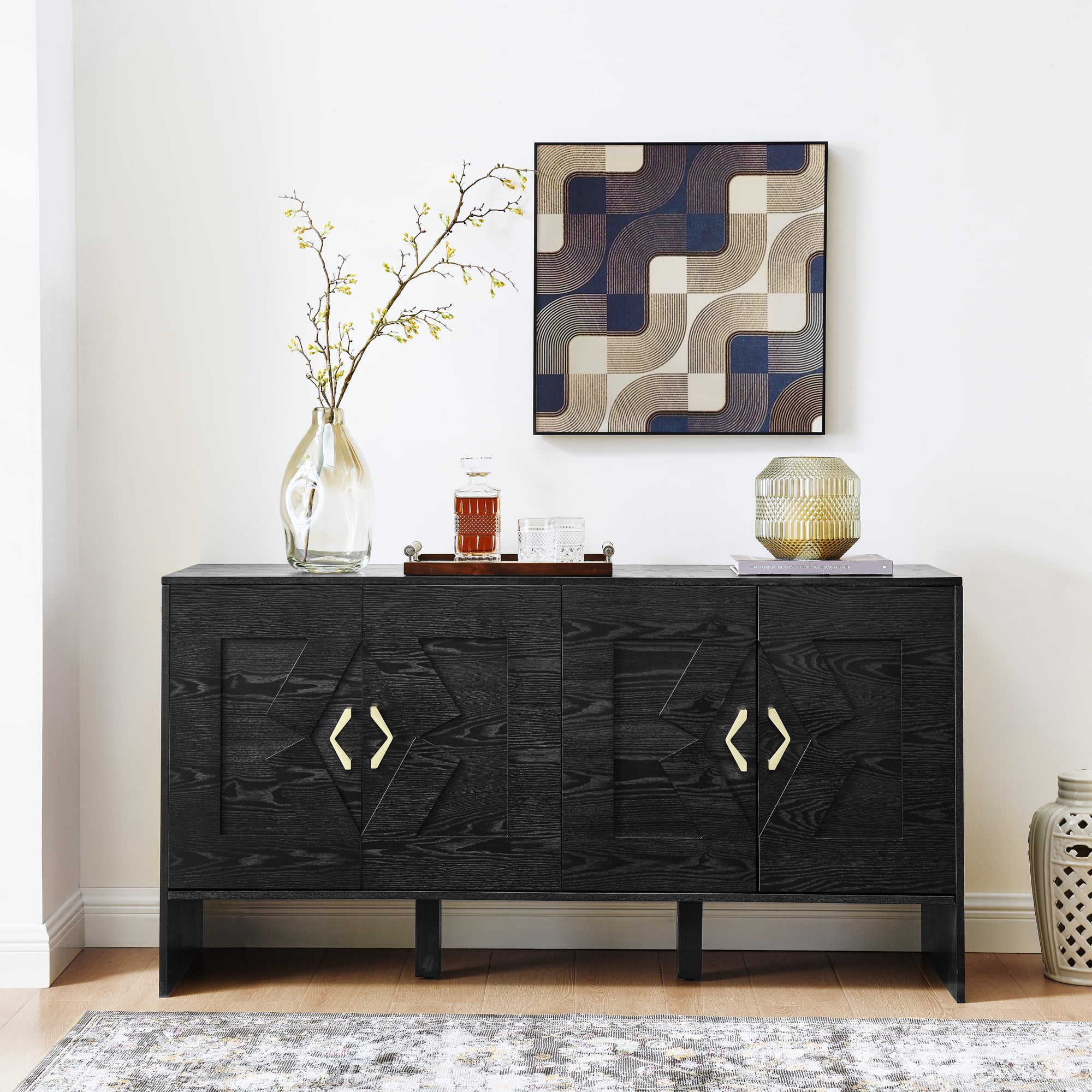 60" Mid Century Modern Sideboard Buffet Cabinet with Storage, TV Media ...