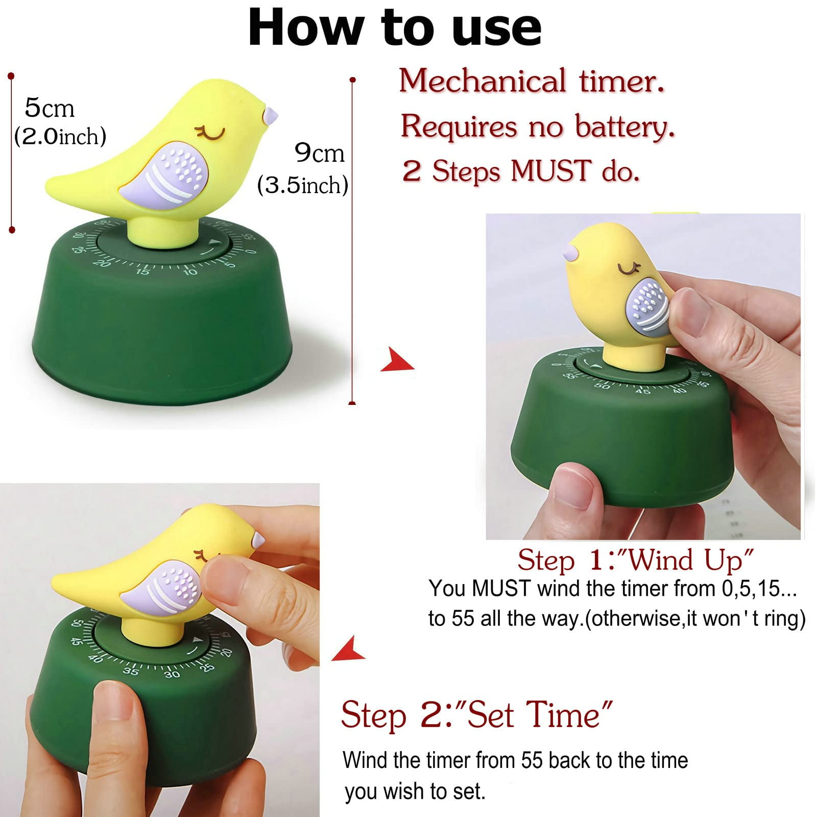 60 Minutes Mechanical Kitchen Timers for Cooking, Cute Bird Timer for ...