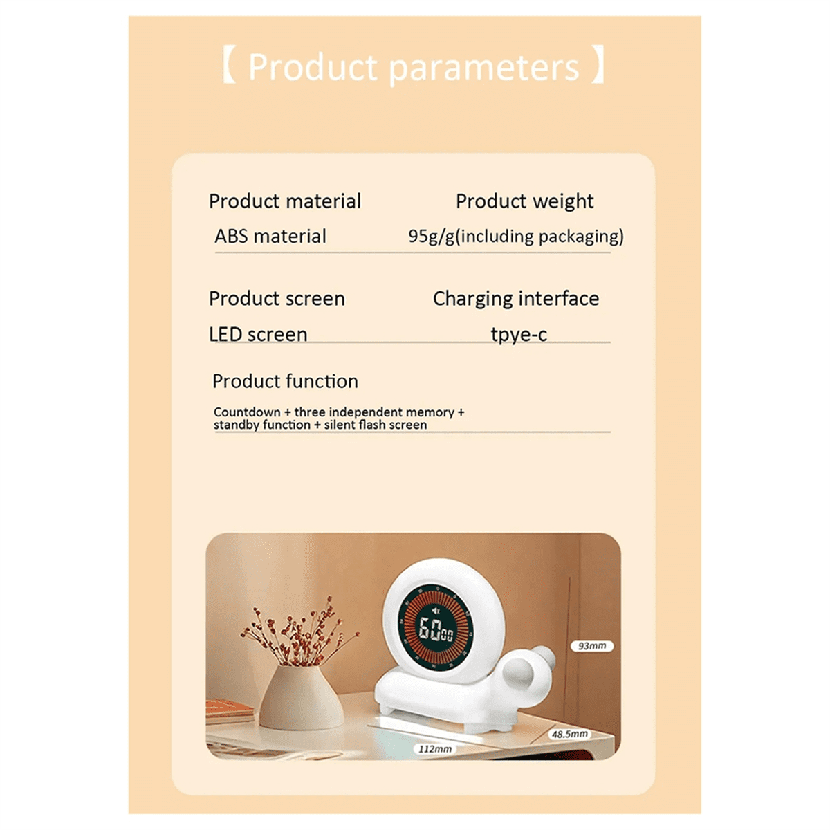 60 Minutes Visual Analog Timer Cute Silent Rotary Kitchen Count Up Down ...