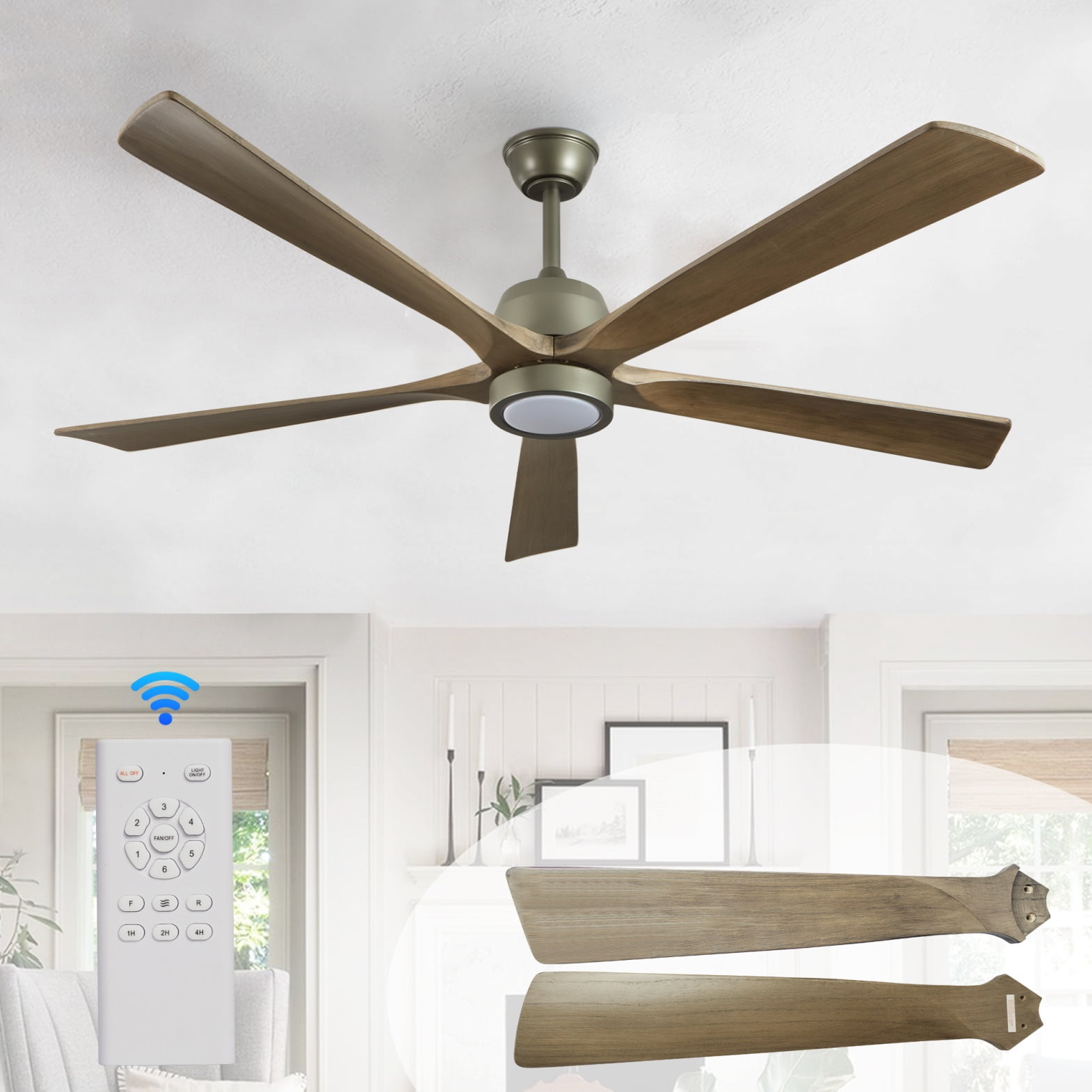 60" Modern Wood Ceiling Fan with LED Light and Remote Control, Quiet ...