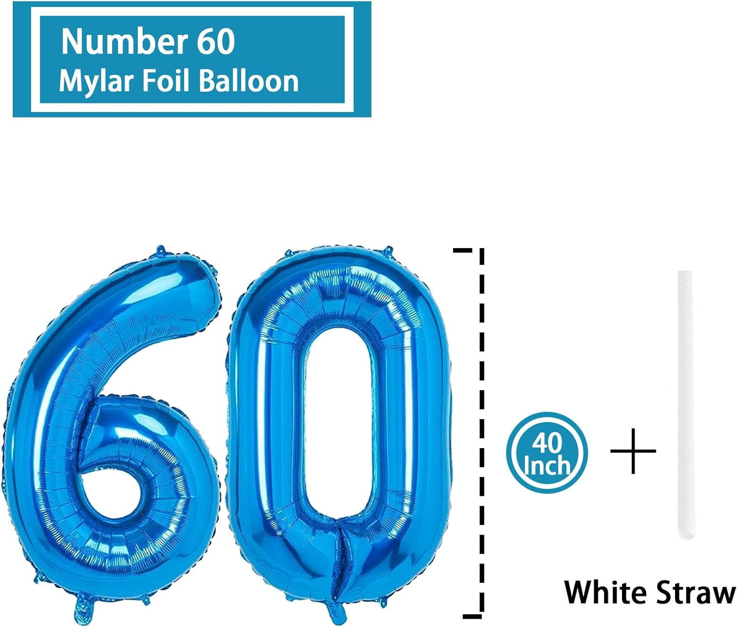 60 Number Balloon Blue 40 Inch Big Foil Mylar 60Th Balloons For 60 Year ...