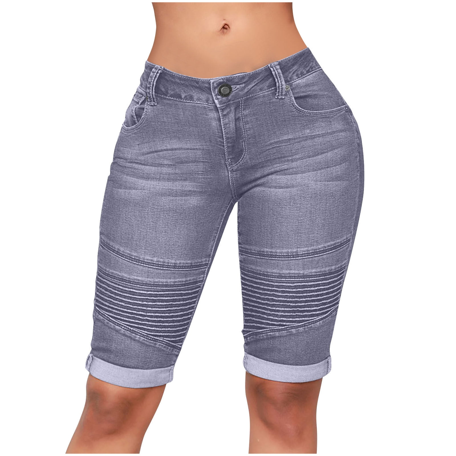 Up to 60% OFF, Women High Waisted Denim Capris, Elastic, Fashionable ...