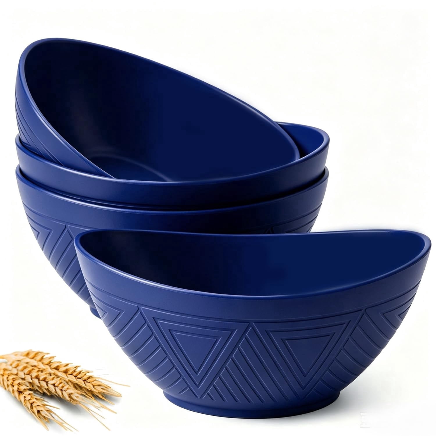 60 OZ 4 PCS-Dark Blue Oval Wheat Straw Serving Bowl Set for Wedding ...