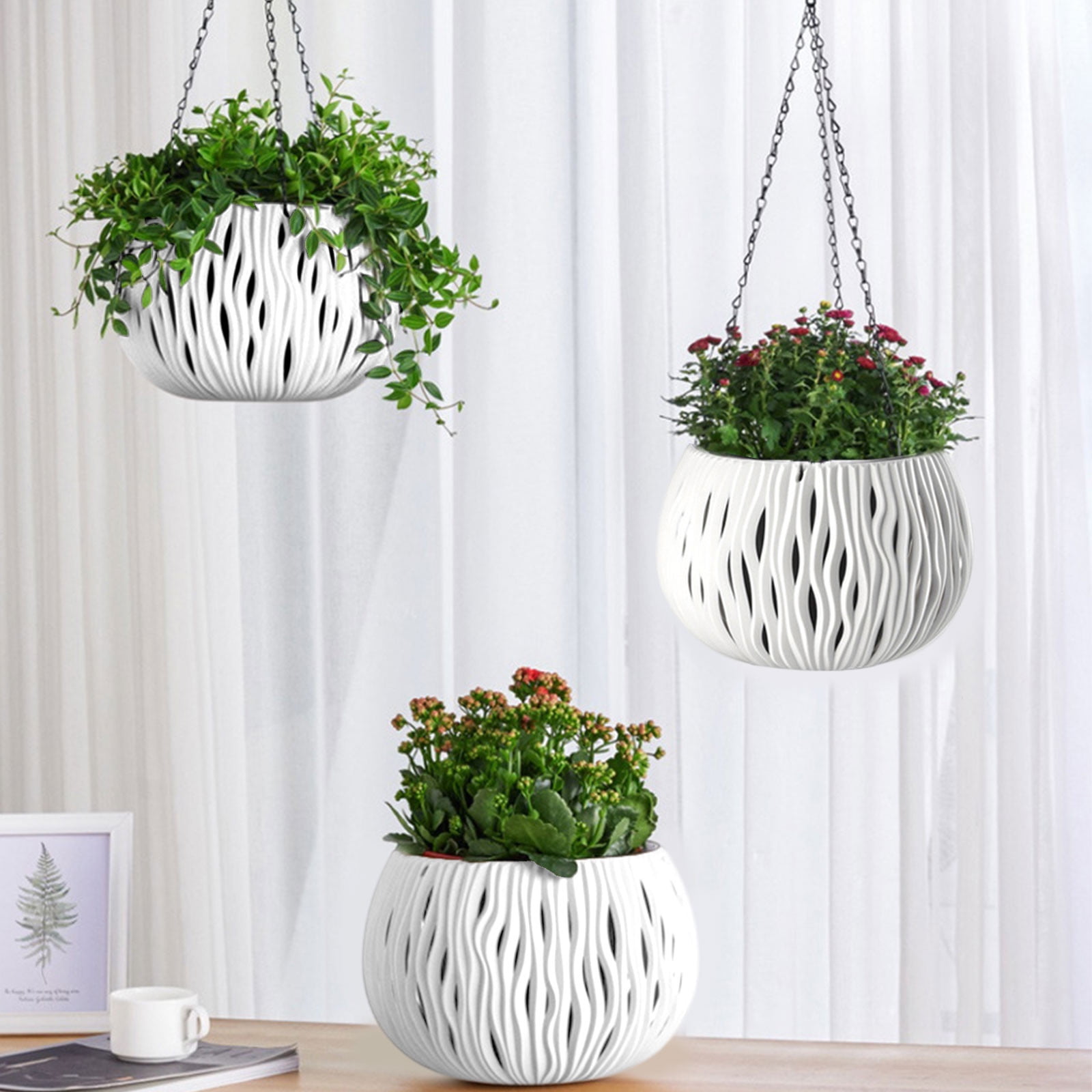 mtvxesu Hanging Rattan Basket Planter With Water Barrier Design ...
