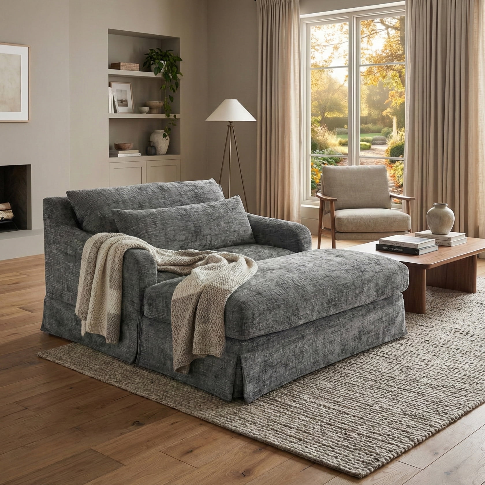 60" Oversized Chaise Lounge Chair Indoor, Upholstered Chenille Cloud ...