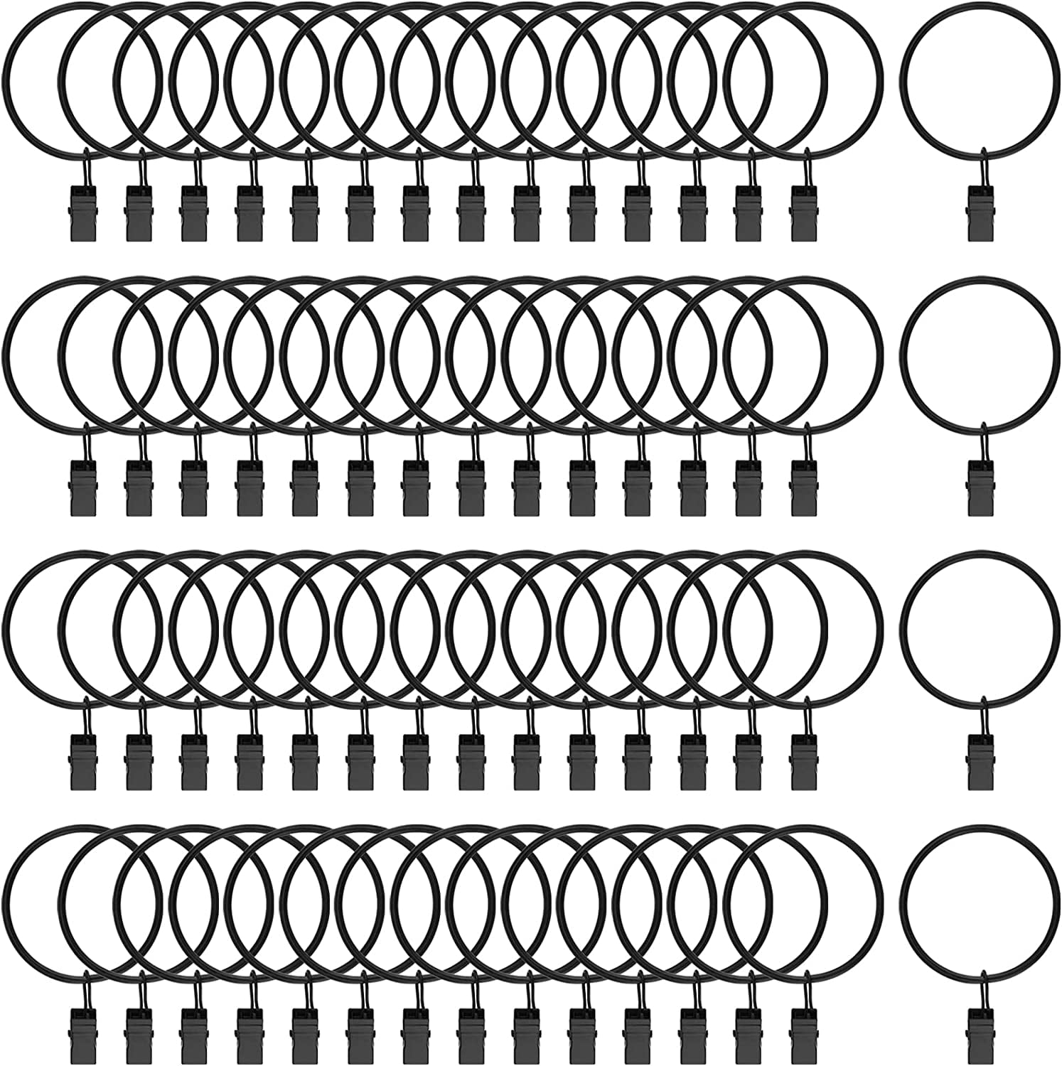 60 PCS 2 Inch Curtain Rings with Clips, Strong Grip Black Metal Curtain ...