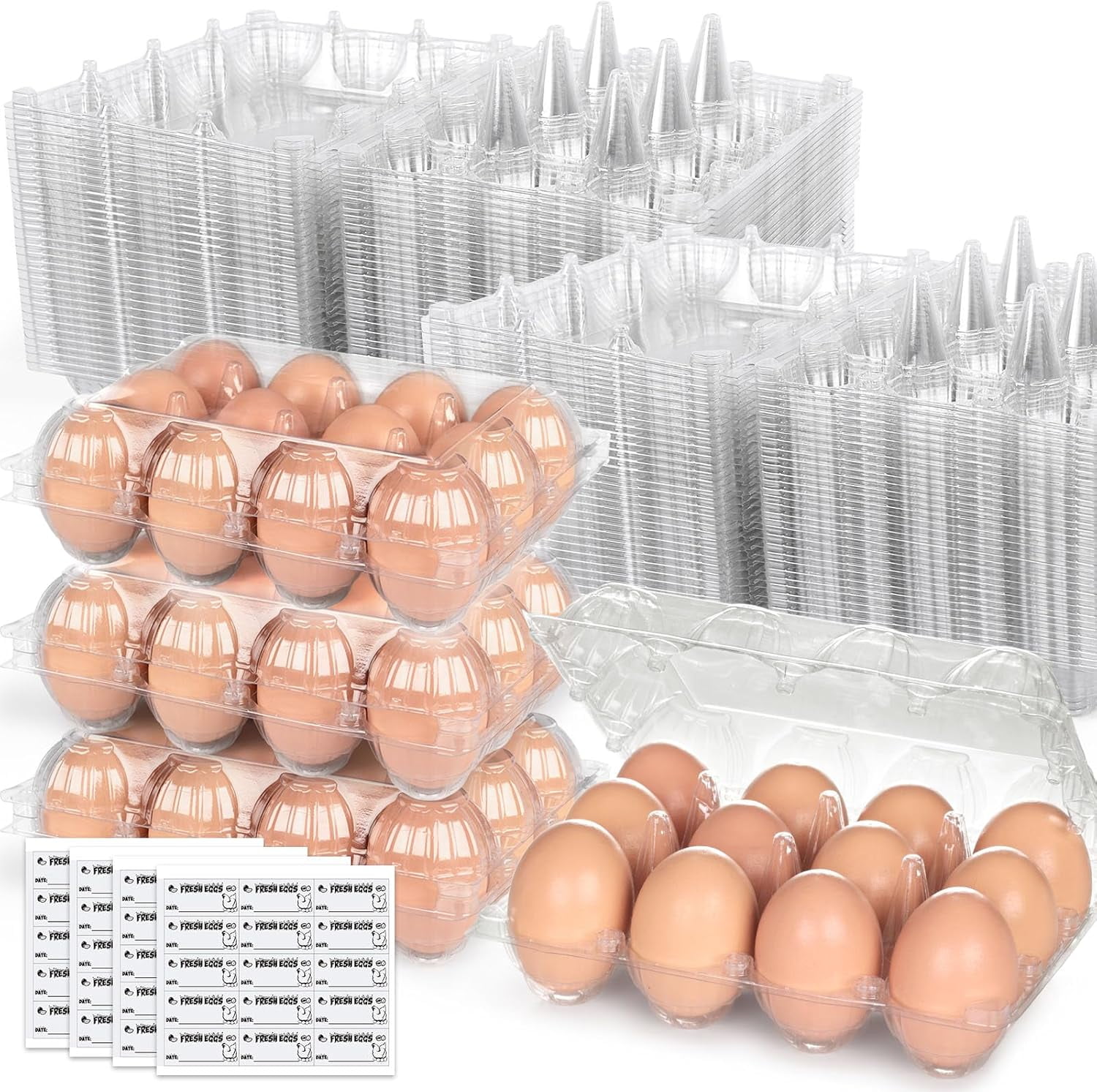 60 PCS 3x4 Clear Plastic Egg Cartons Cheap Bulk, 12 Count Reusable Egg ...