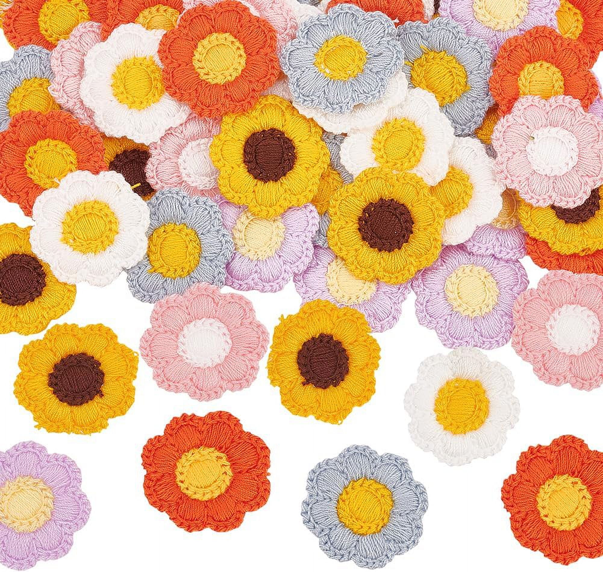 60 PCS 6 Colors Crochet Flowers Applique 1.2x1.3inch Sewing Flowers ...