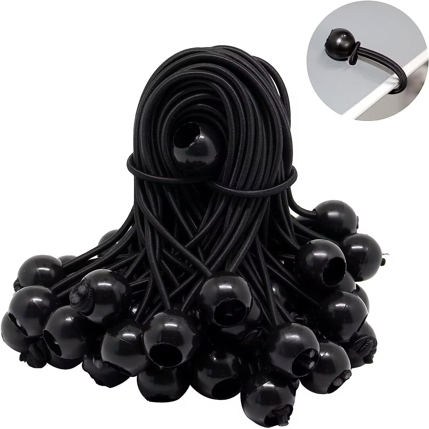 60 PCS Ball Bungee Cords 6 Inch, Black Tarp Ball Bungee Ties Elastic ...