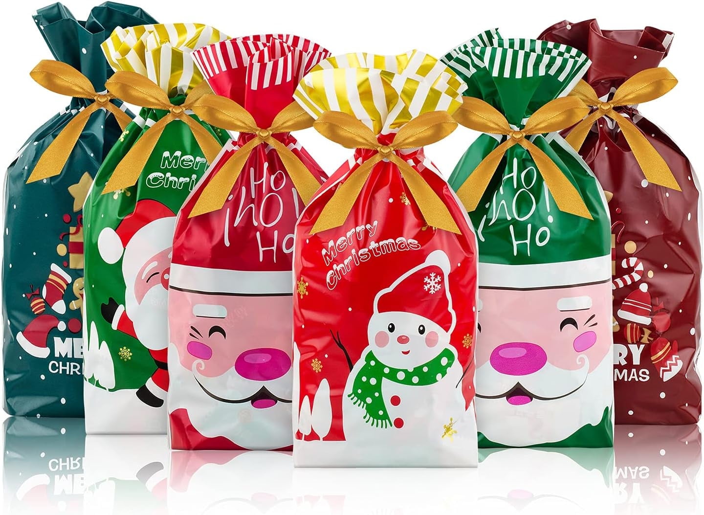 FloraSea, Christmas Candy Bags, 60 PCS, Plastic Drawstring Treat Bags ...