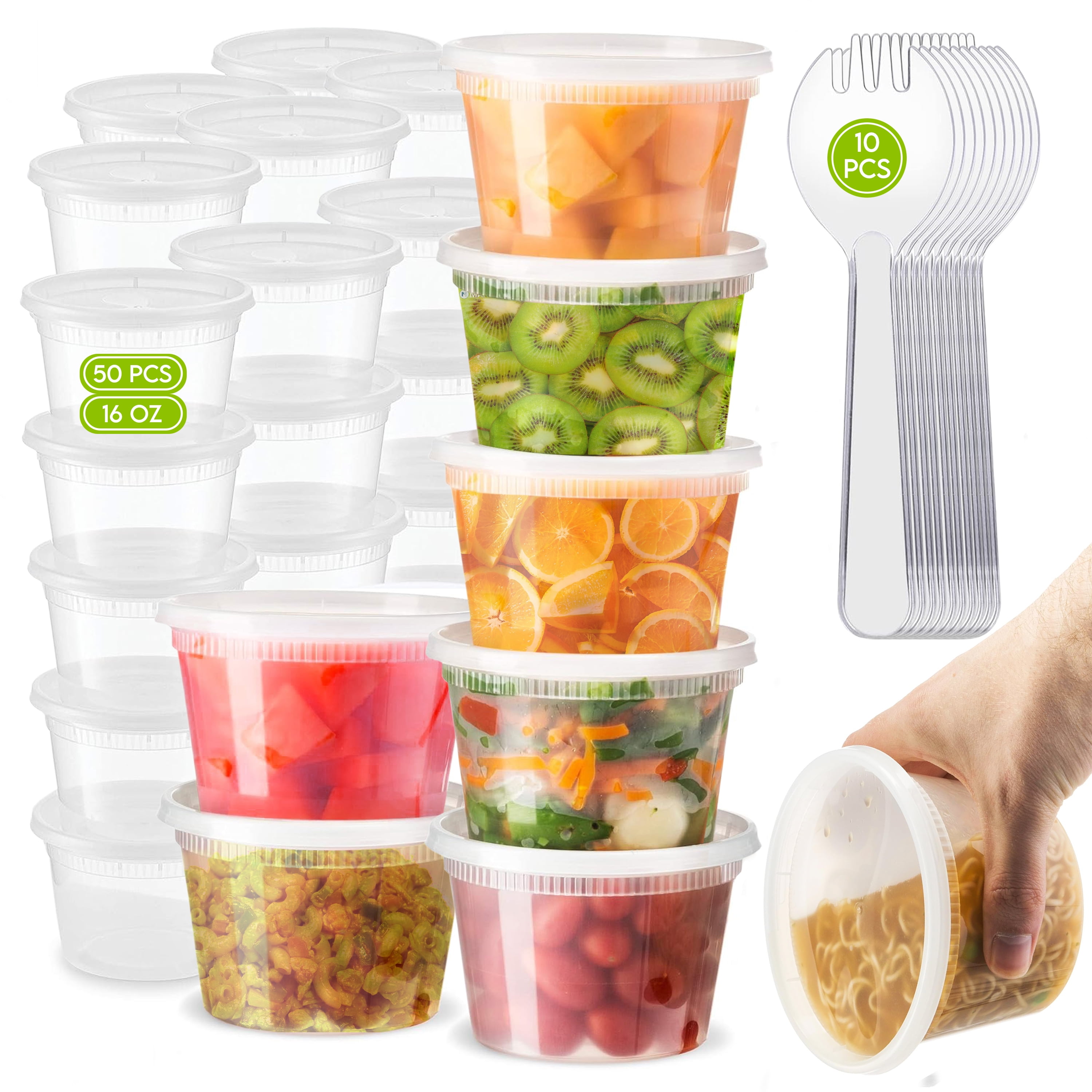 60 PCS Deli Containers with Lids- 16oz*50 pcs Deli Cups & 10 Spoons for ...