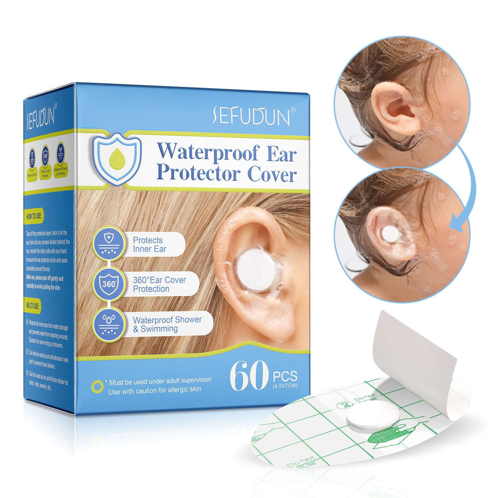 60 PCS Disposable Waterproof Ear Patches for Shower, Ear Covers for ...
