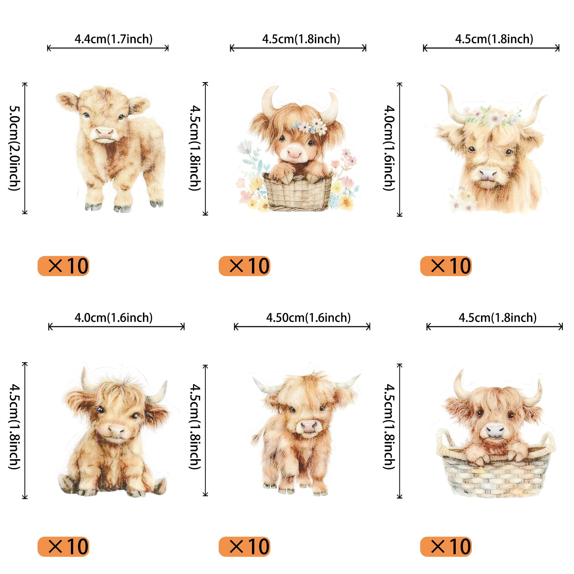 60 PCS Edible SCH4 Cow Cupcake Toppers Edible Cow Birthday Cake ...