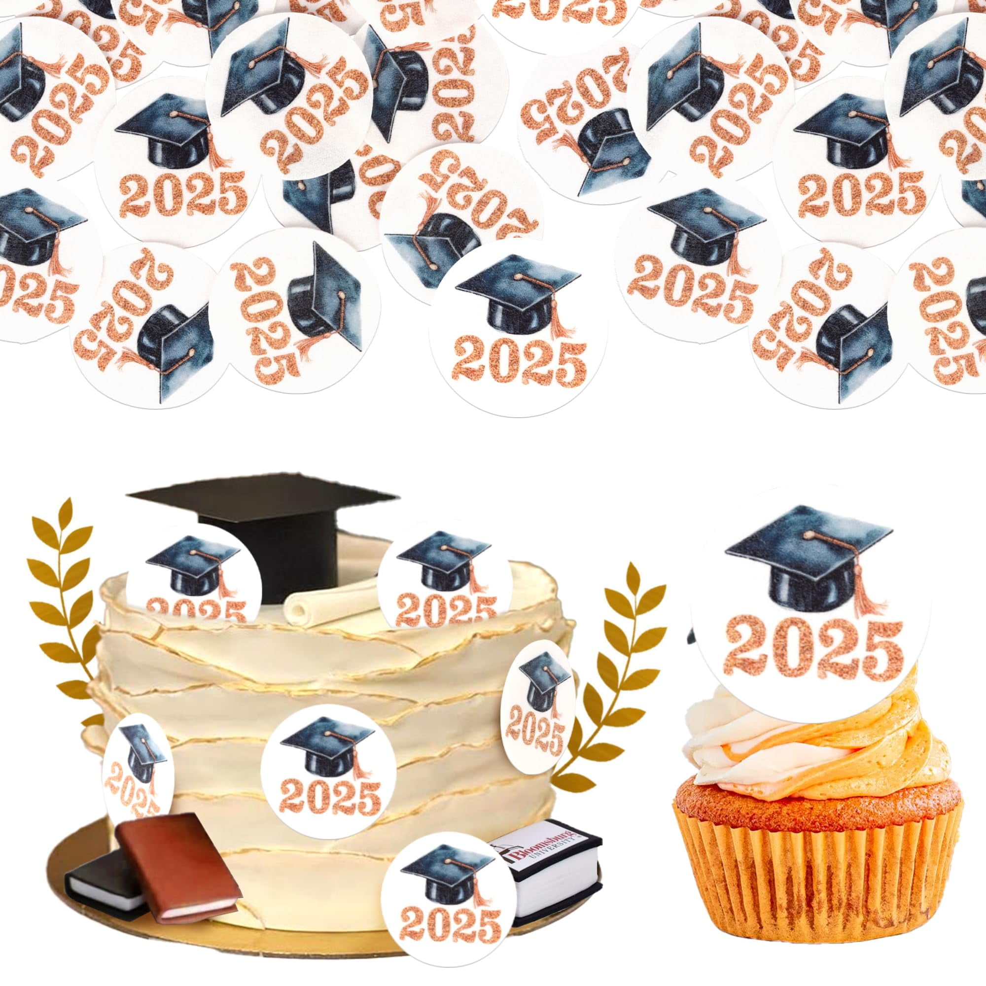 60 PCS EdibleITSC 2025 Graduation Cap Cupcake Toppers Wafer Class of ...