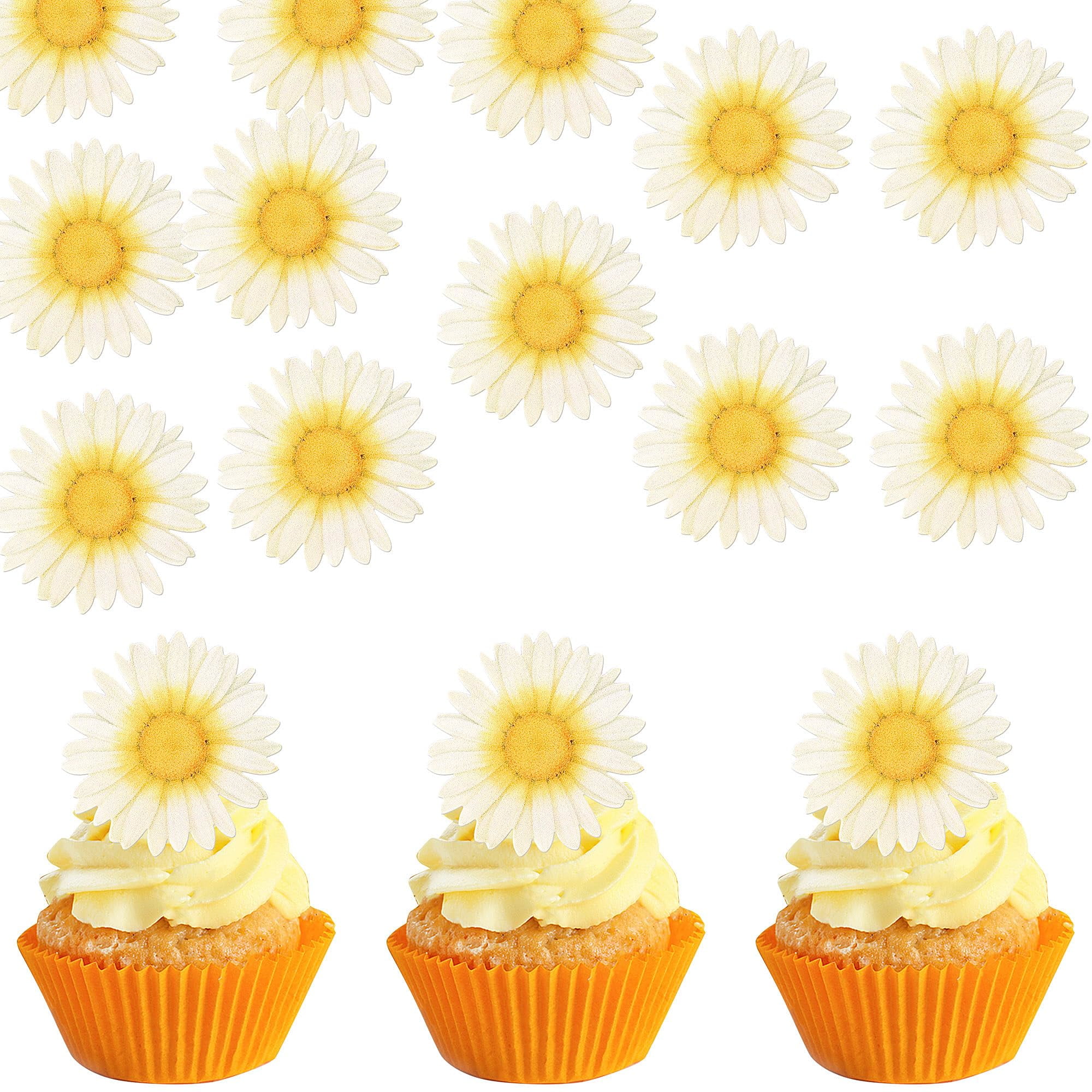 60 PCS EdibleITSC Daisy Cupcake Toppers Wafer Paper Flower Party ...
