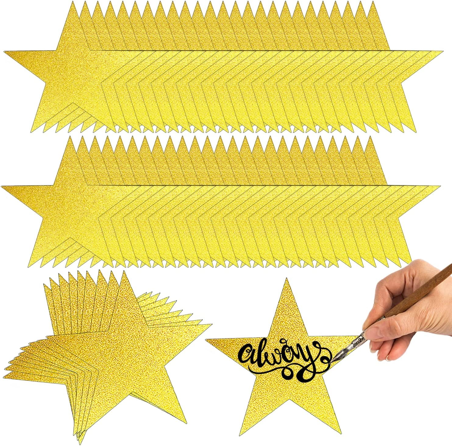 60 PCS Glitter Stars Gold Paper Star Cutouts Party Decorations Poster ...