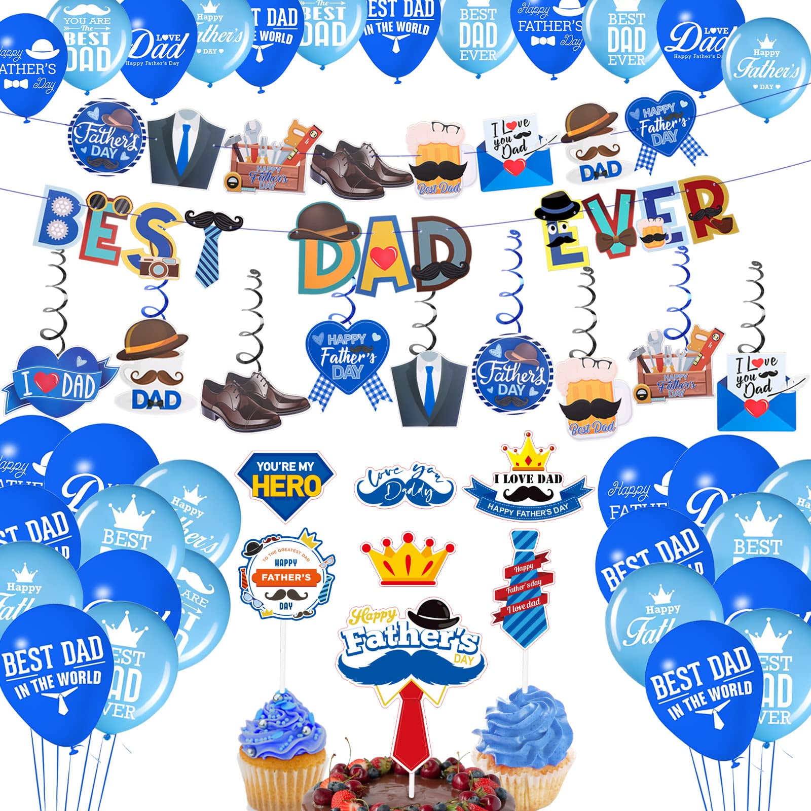 60 PCS HappyEGSC Father's Balloons Decorations Kit, Fathers Decorations with Best Dad Banner ...