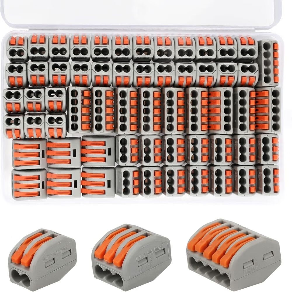60 PCS Lever Wire Connectors Kit, Compact Splicing Terminal Blocks ...