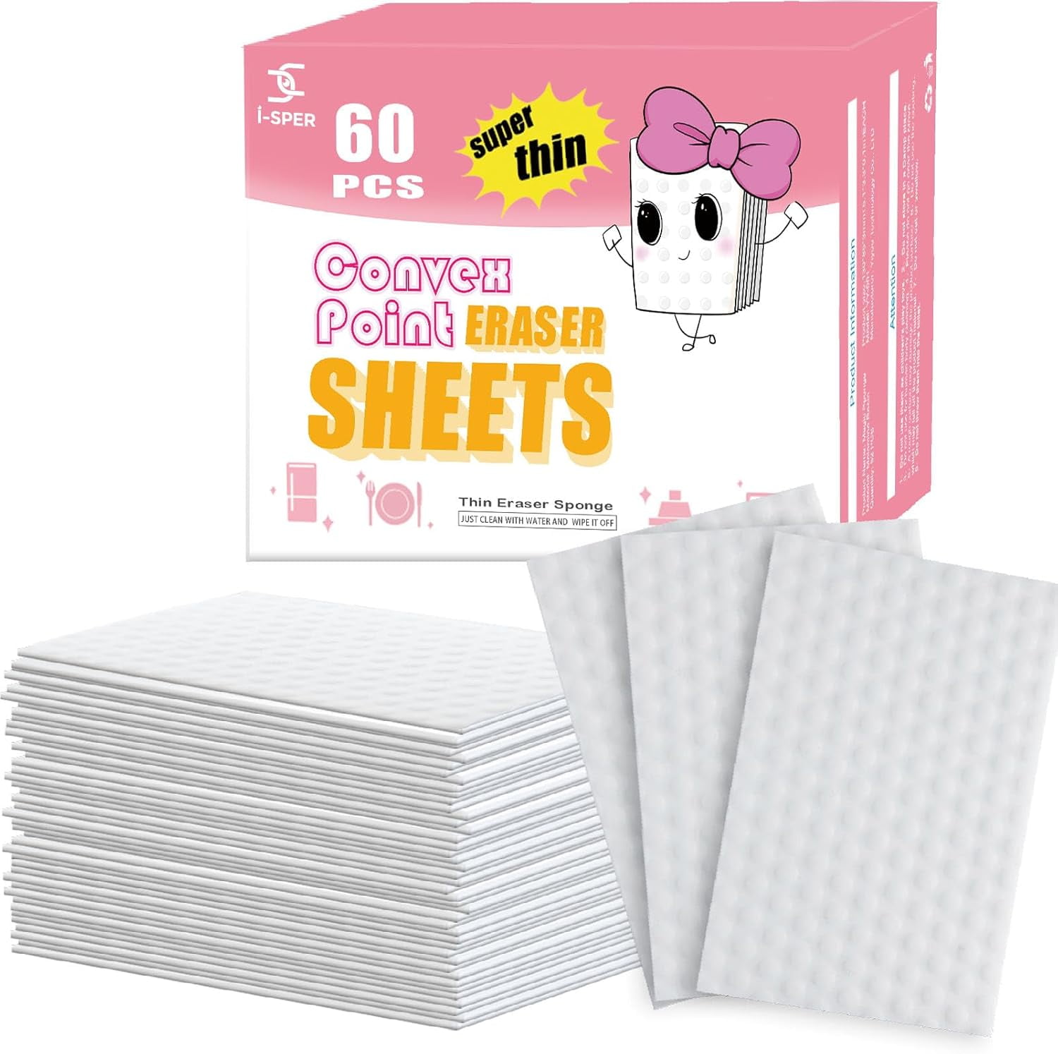 60 PCS Magic Sponge Eraser Sheets, Reusable Upgrade Convex Point Scrub ...