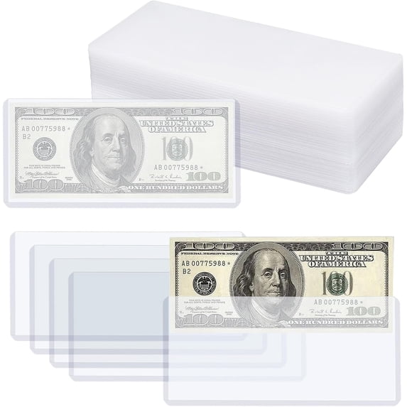 60 PCS Pack Hard Plastic Clear Money Holder, 6.8 x 2.9 Inch Transparent ...