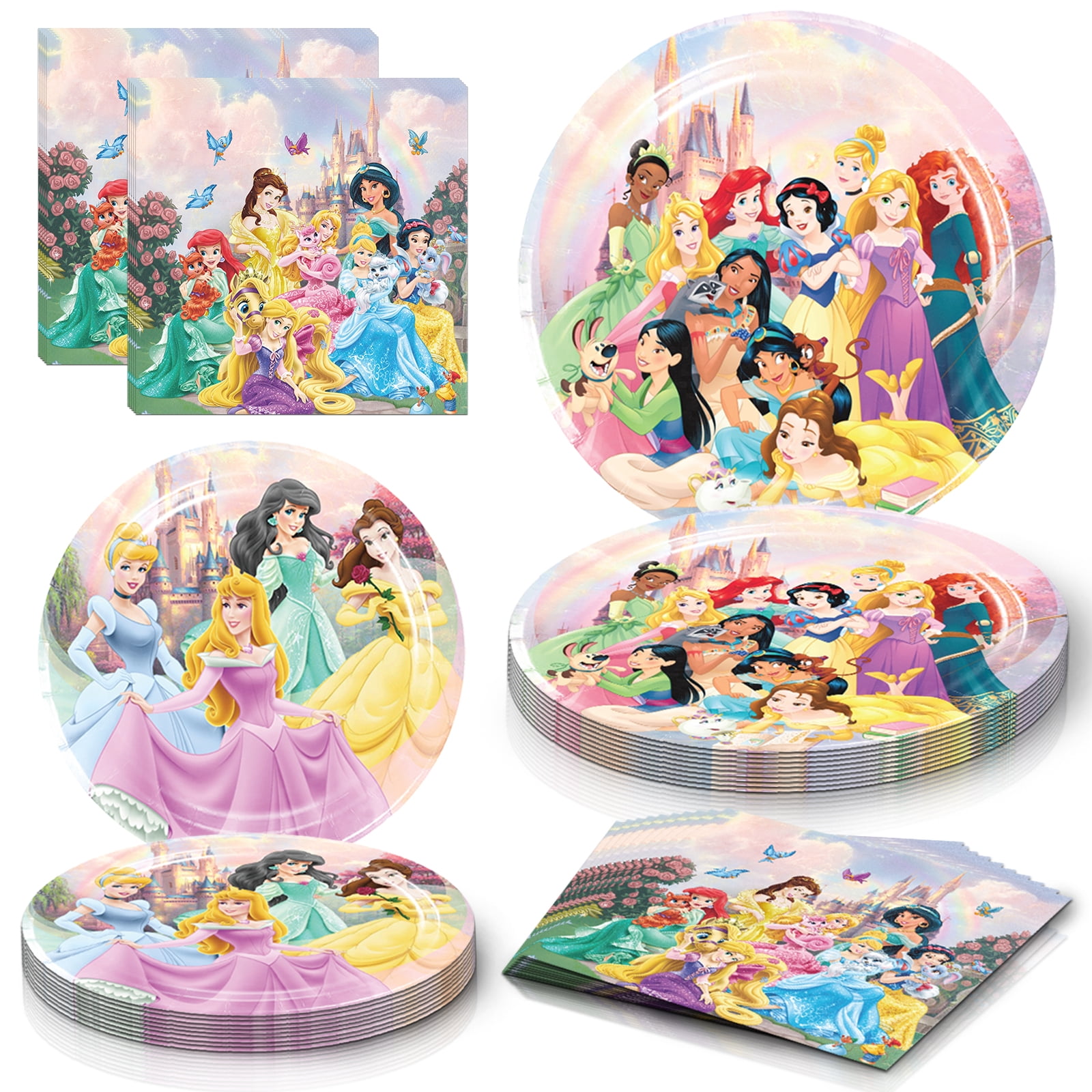 60 PCS Princess Birthday Party Supplies, Princess Tableware Set ...