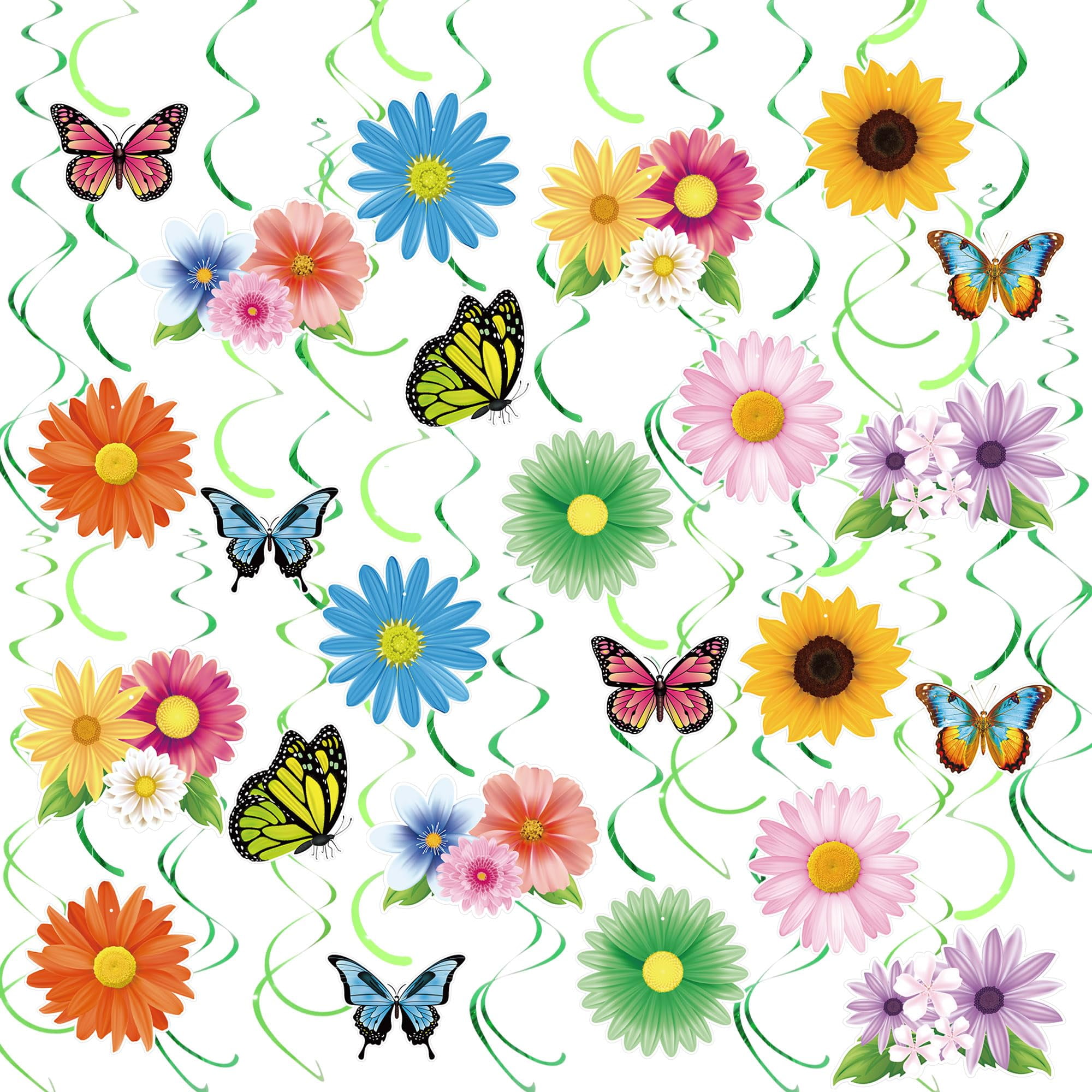 60 PCS Spring Hanging Swirls Flowers Butterfly Hanging Decorations ...
