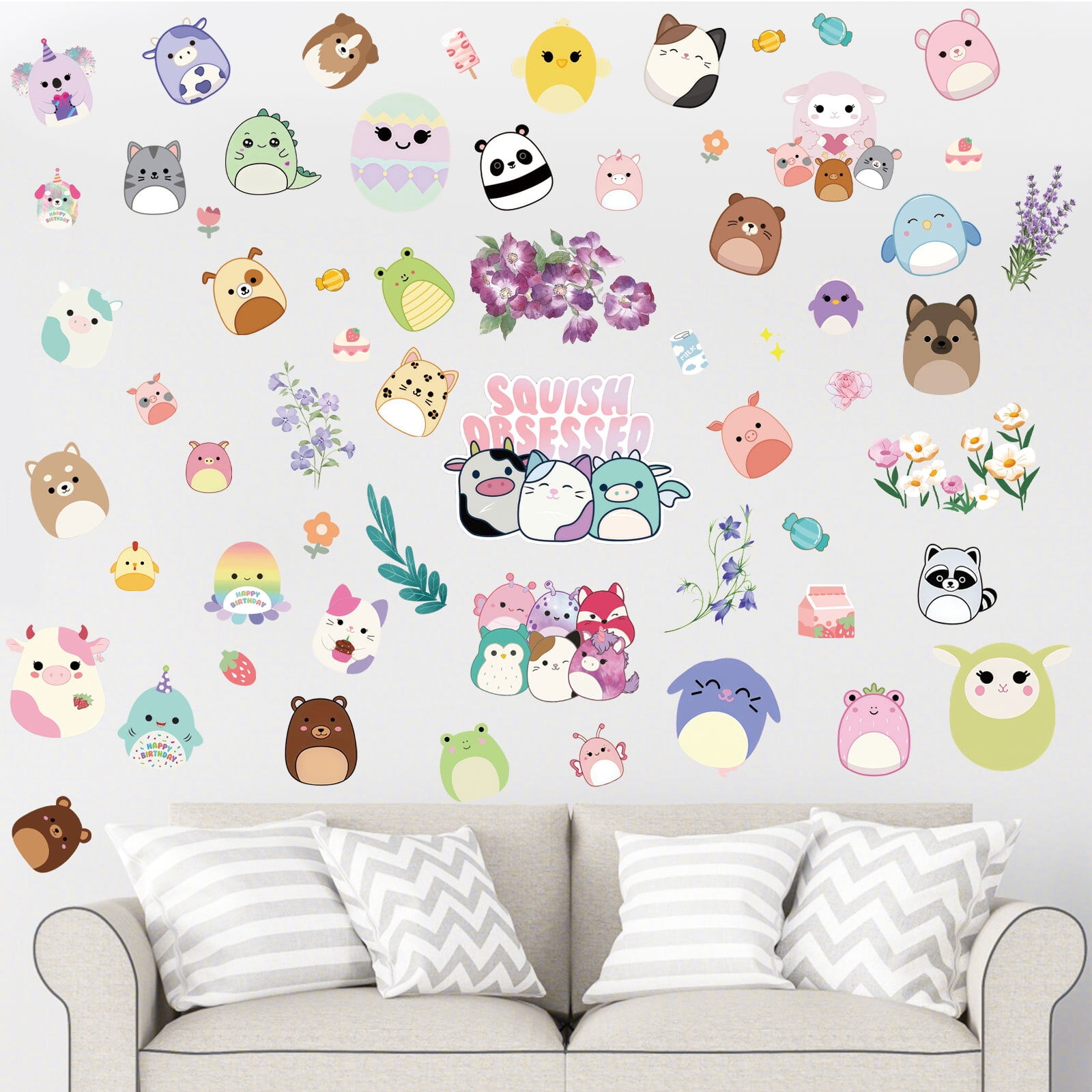 60 PCS For Squishmallows Theme Wall Stickers – Cartoon Character PVC ...