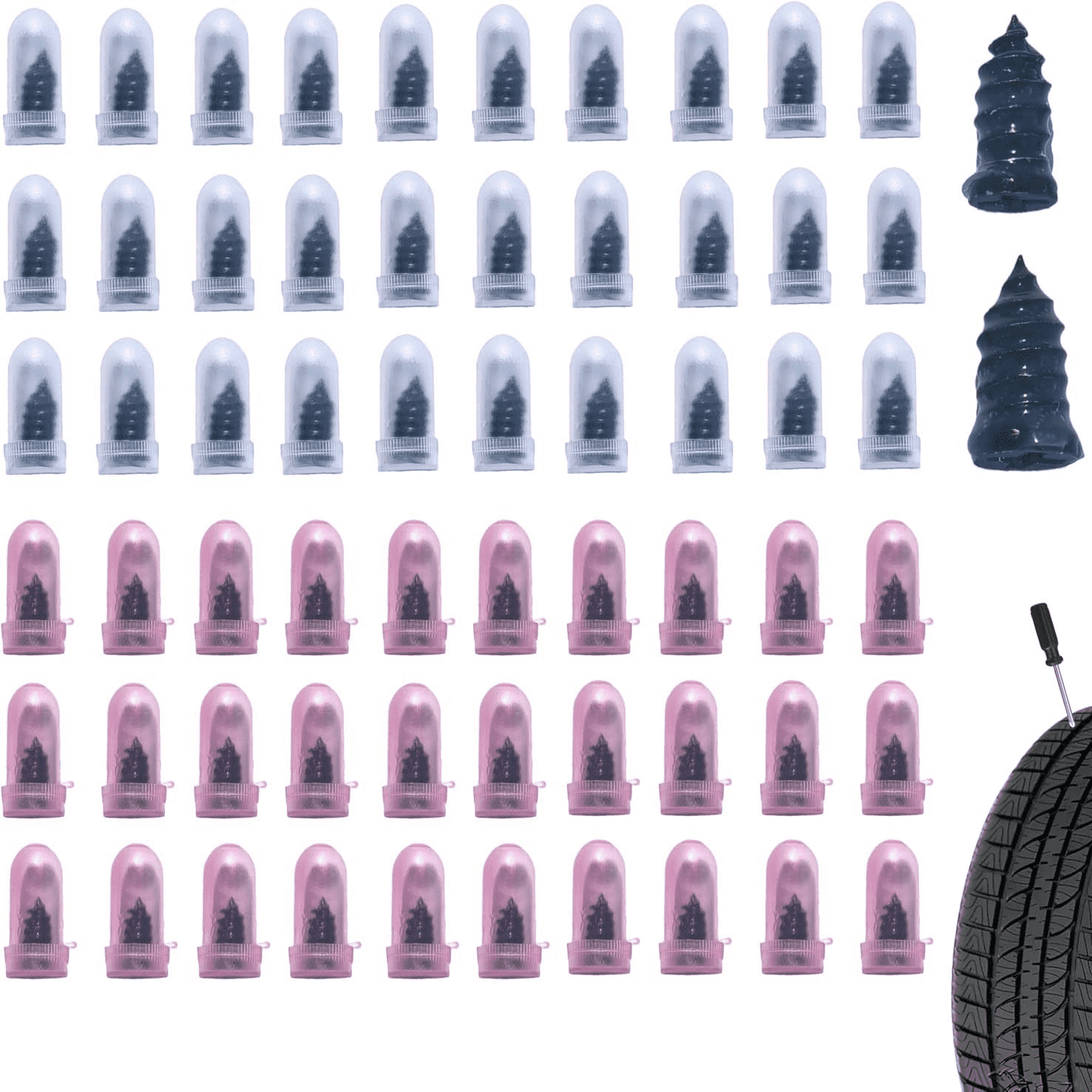 60 PCS Tire Repair Rubber Nail, Vacuum Tire Repair Kits Spiral Rubber ...