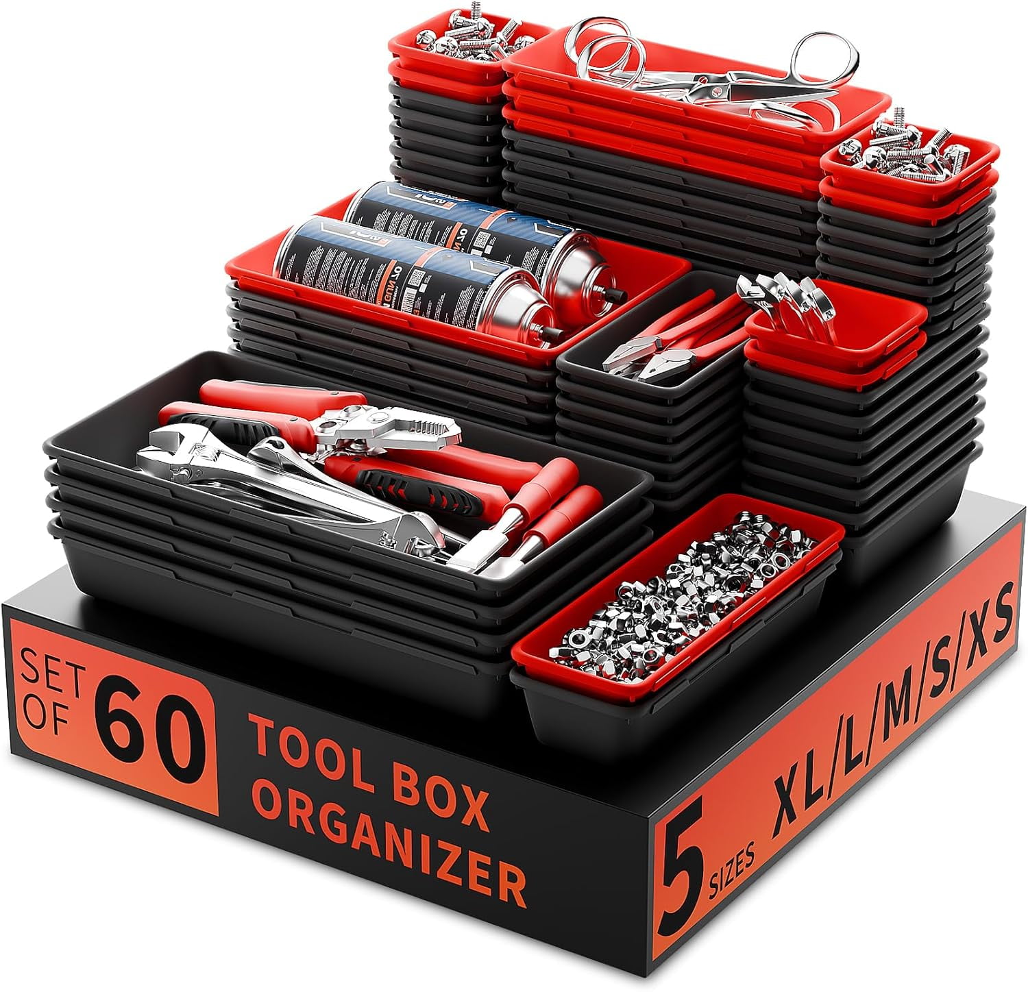 [60 PCS Upgraded] Tool Box Organizer Tray, Toolbox Desk Drawer ...