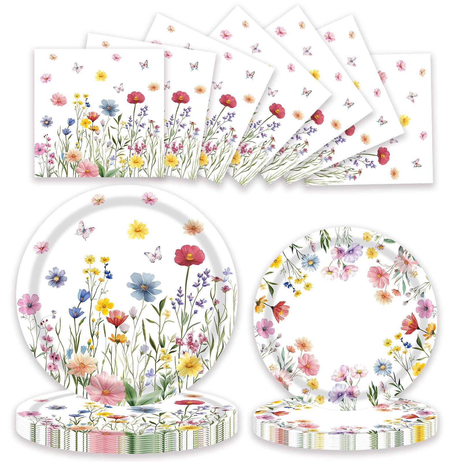60 PCS Wildflower Party MSF2 Supplies Flower Paper Plates Napkins ...