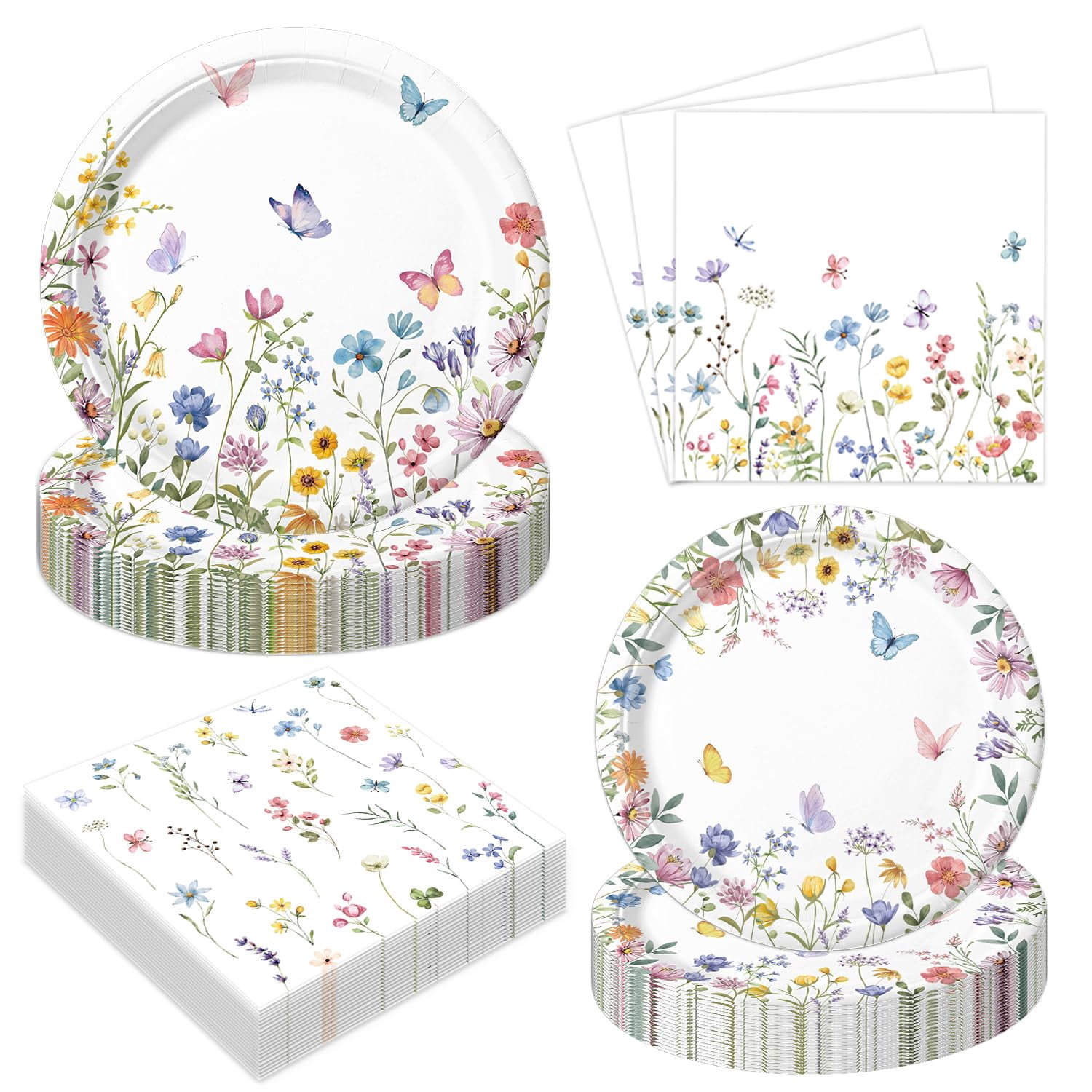 60 PCS Wildflower Plates OKA4 and Napkins, Floral Disposable Plates ...