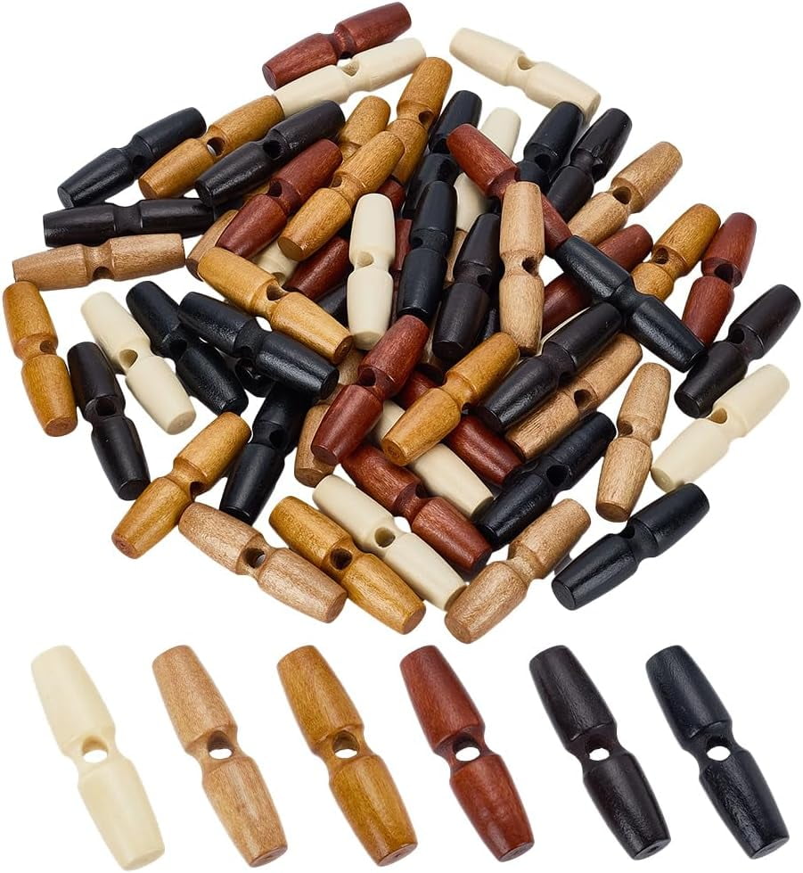 60 PCS Wood Toggle Buttons 2.16inch 1-Hole Horn Toggle Button 6 Colors ...