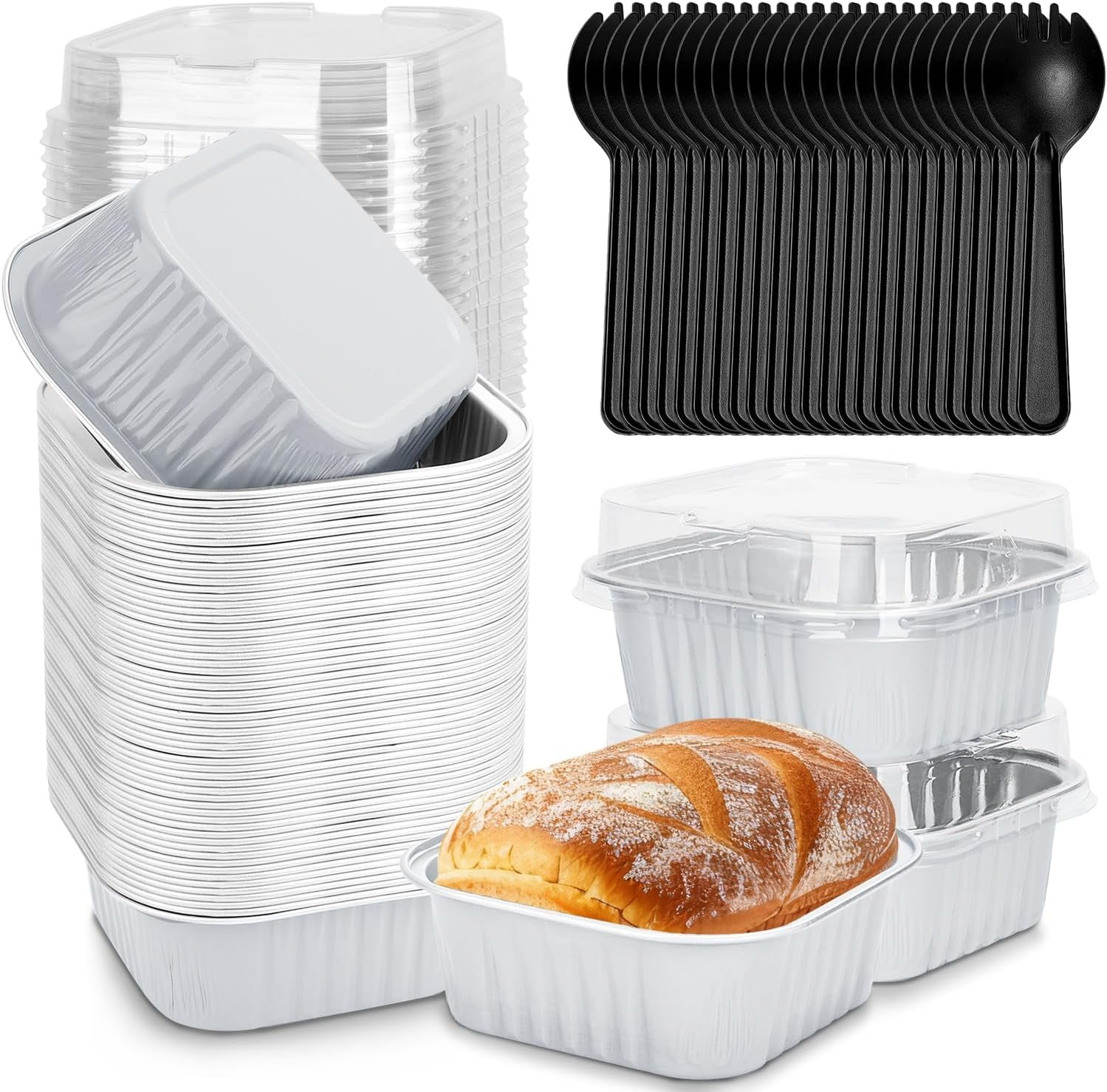 60 Pack 10oz Mini Disposable Cake Pans with Lids, Aluminum Foil Square ...