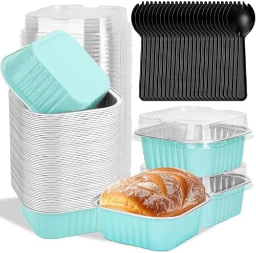 60 Pack 10oz Mini Disposable Cake Pans with Lids, Aluminum Foil Square ...