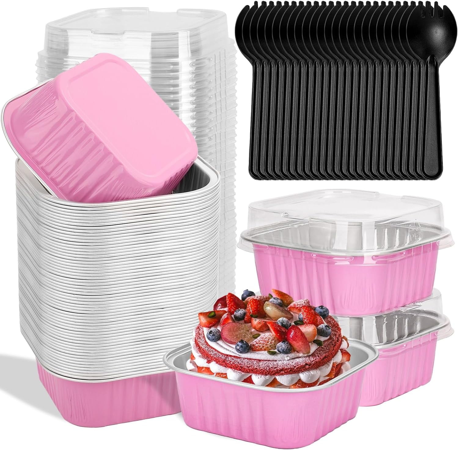 60 Pack 10oz Mini Disposable Cake Pans with Lids, Aluminum Foil Square ...