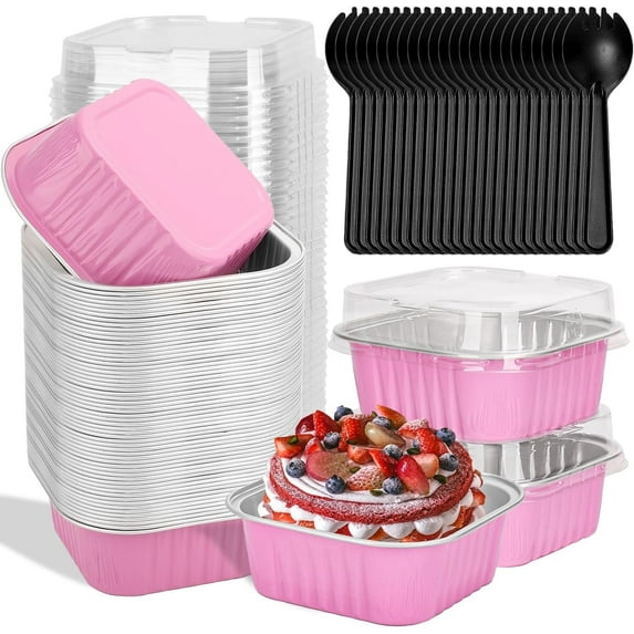 60 Pack 10oz Mini Disposable Cake Pans with Lids, Aluminum Foil Square ...