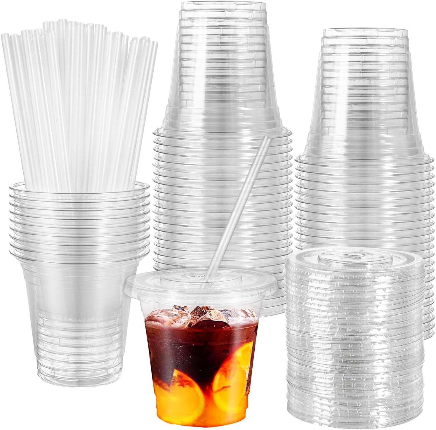 60 Pack 12 oz Clear Plastic Cups Disposable Iced Coffee Cups with Lids ...