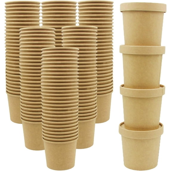 60 Pack 12 oz Kraft Paper Soup Containers with Lids, Disposable Ice ...