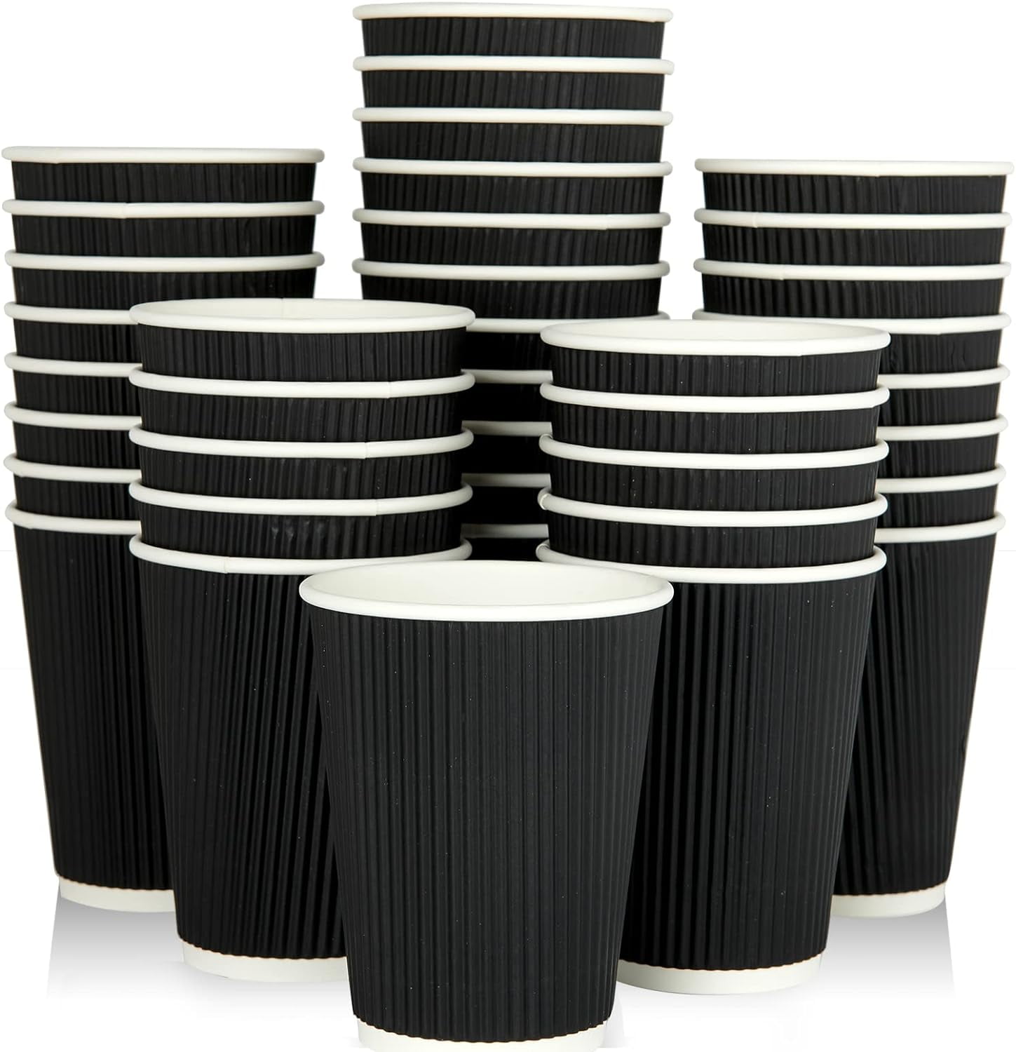 60 Pack 12 oz Paper Coffee Cups, Black Disposable Beverage Cups with ...