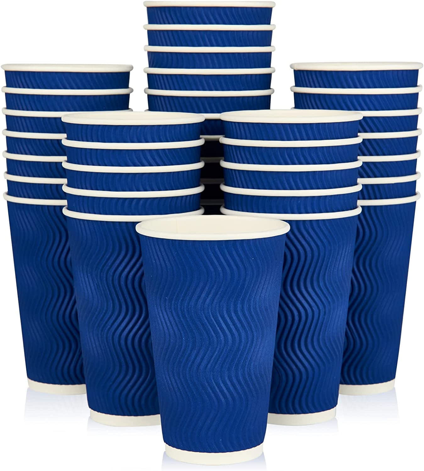 60 Pack 12 oz Paper Coffee Cups, Blue Disposable Beverage Cups with ...