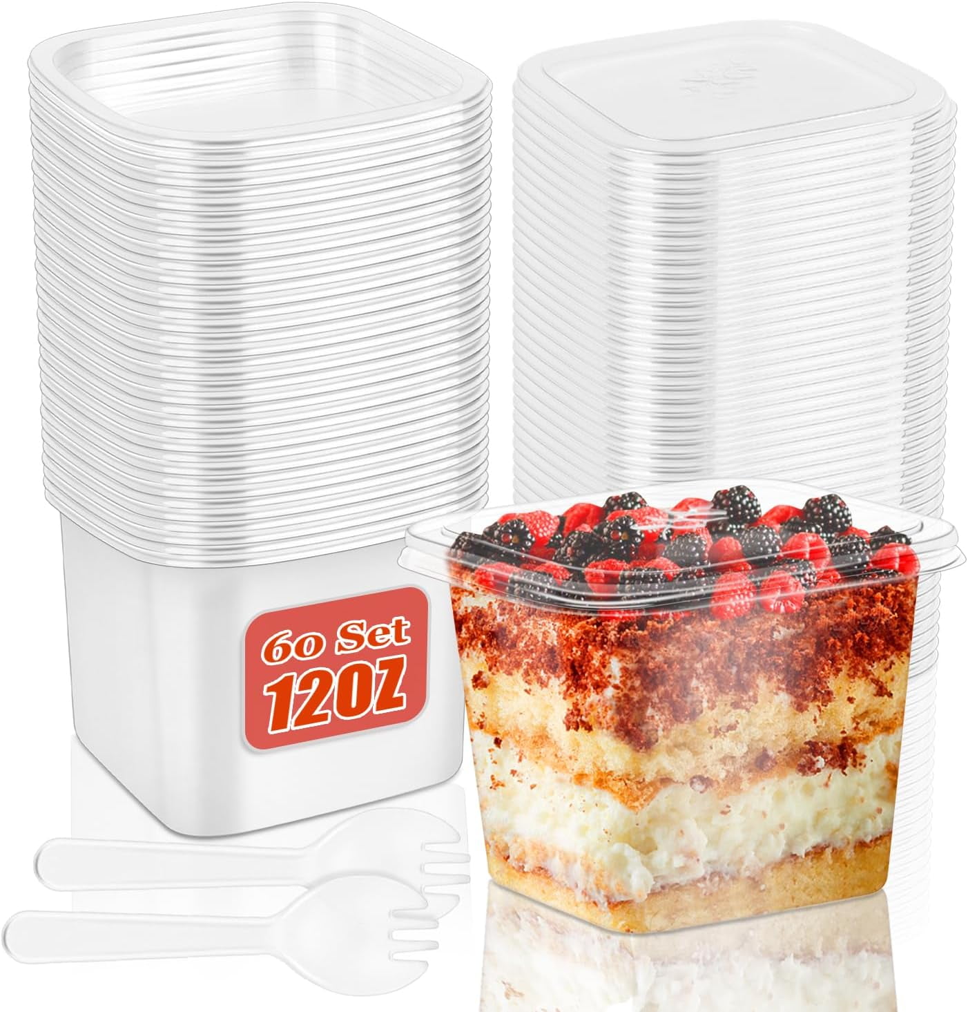 60 Pack 12 oz Plastic Dessert Cups with Lids and Spoons, Disposable ...